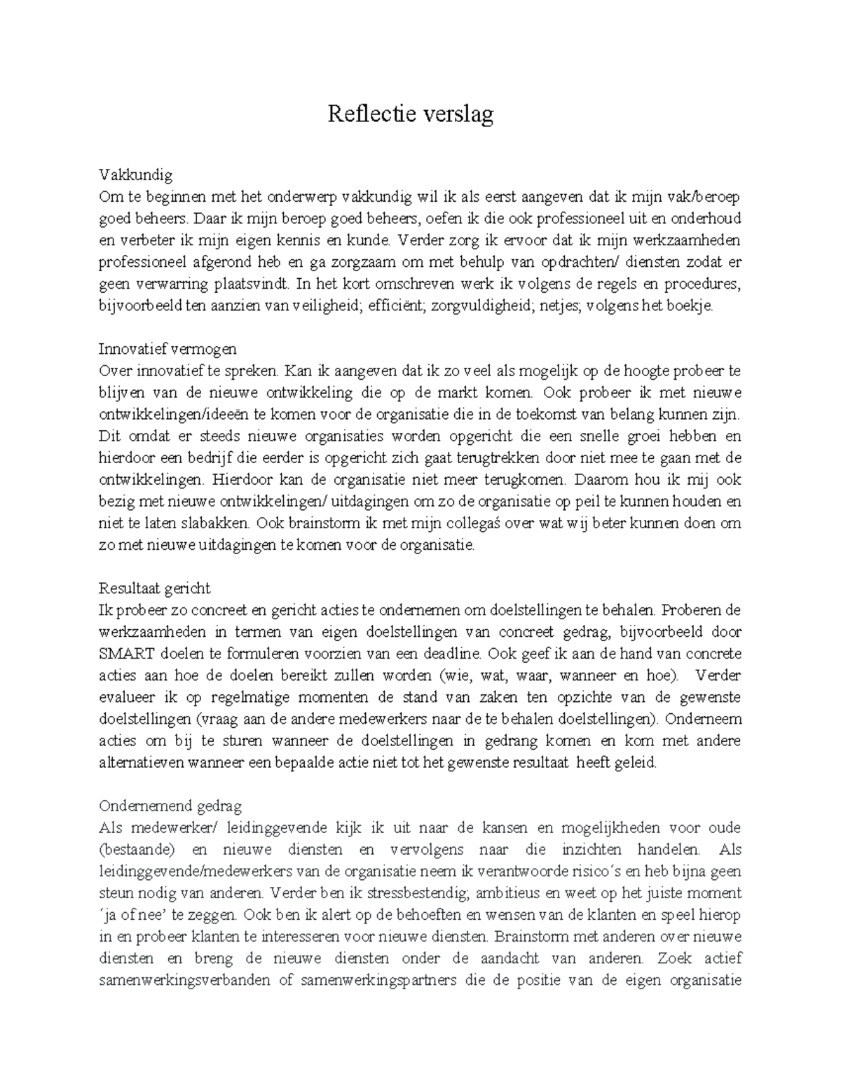Reflectie verslag - professional skills - Reflectie verslag Vakkundig ...