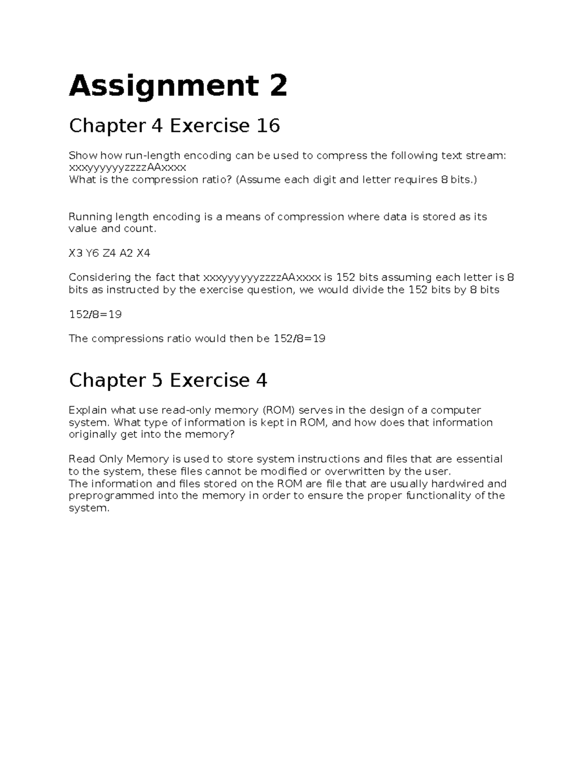 Assignment Two - Assignment 2 Chapter 4 Exercise 16 Show how run-length ...