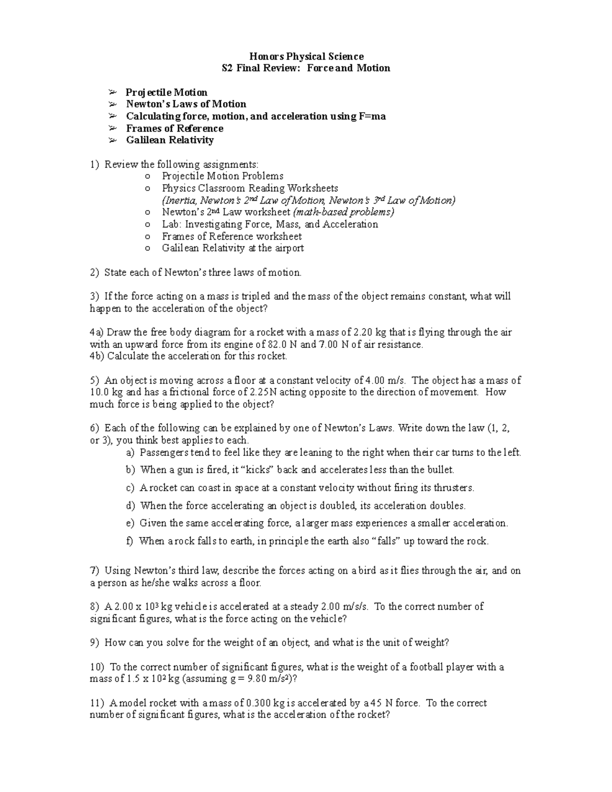 Great study review for final exam - Honors Physical Science S2 Final ...