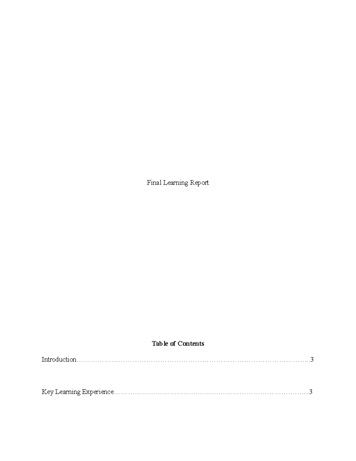 Final Learning Report - Final Learning Report Table of Contents - Studocu