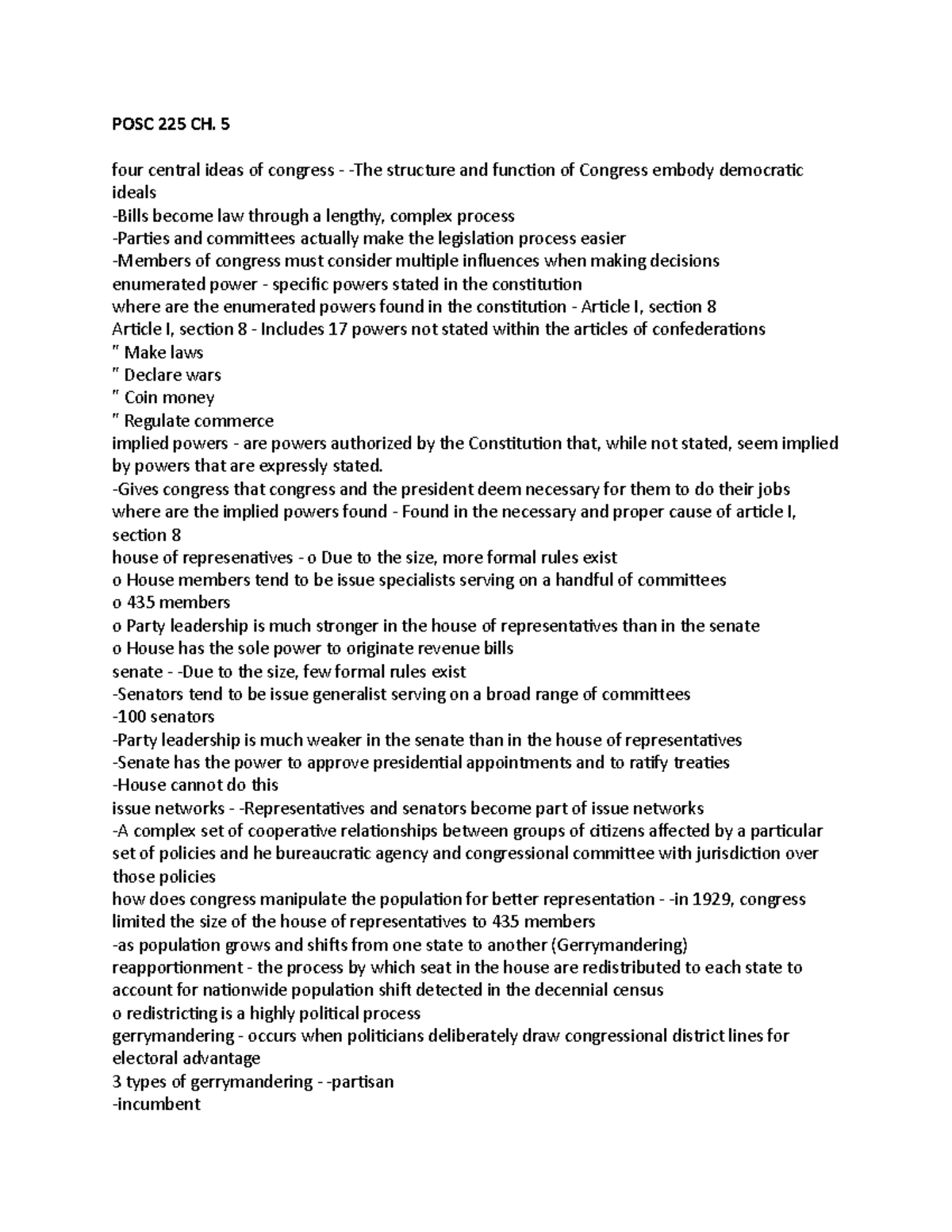 POSC 225 CH5 - Lecture notes ch5 - POSC 225 CH. 5 four central ideas of ...