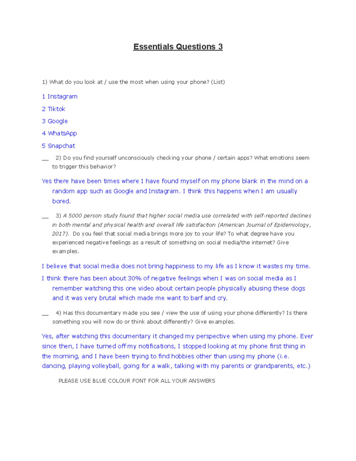 Essential Questions 3 - Social Dilemma documentary - Essentials ...