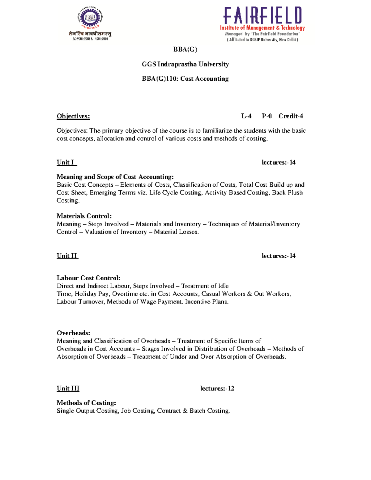 Bba110 - BBA NOTES - BBA(G) GGS Indraprastha University BBA(G)110: Cost ...