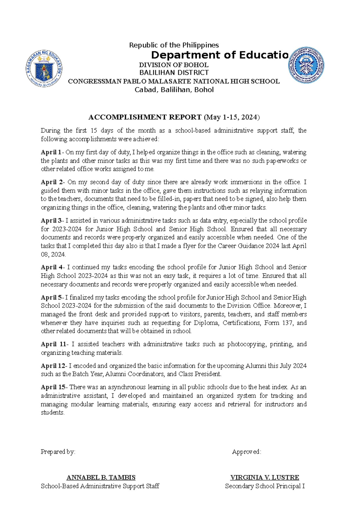 Accomplishment-Report-for-School - Republic of the Philippines ...