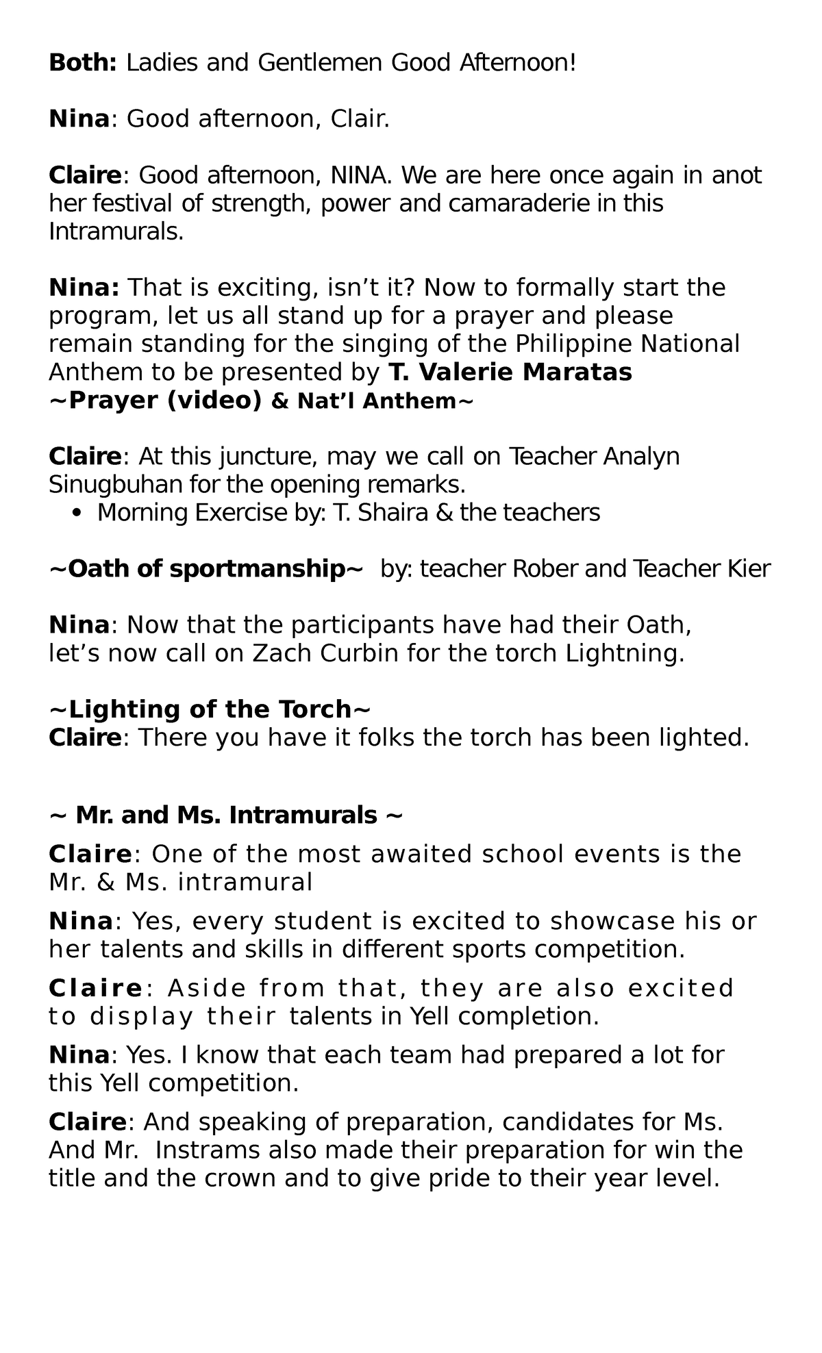 Script - Both: Ladies and Gentlemen Good Afternoon! Nina: Good ...