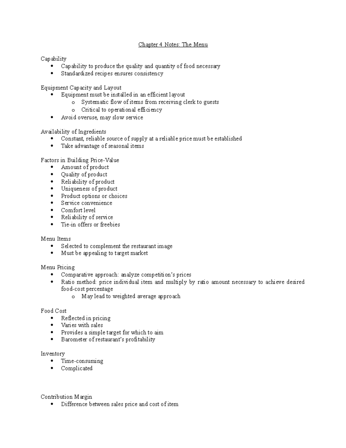 Chapter 4 Notes - Chapter 4 Notes: The Menu Capability Capability to ...