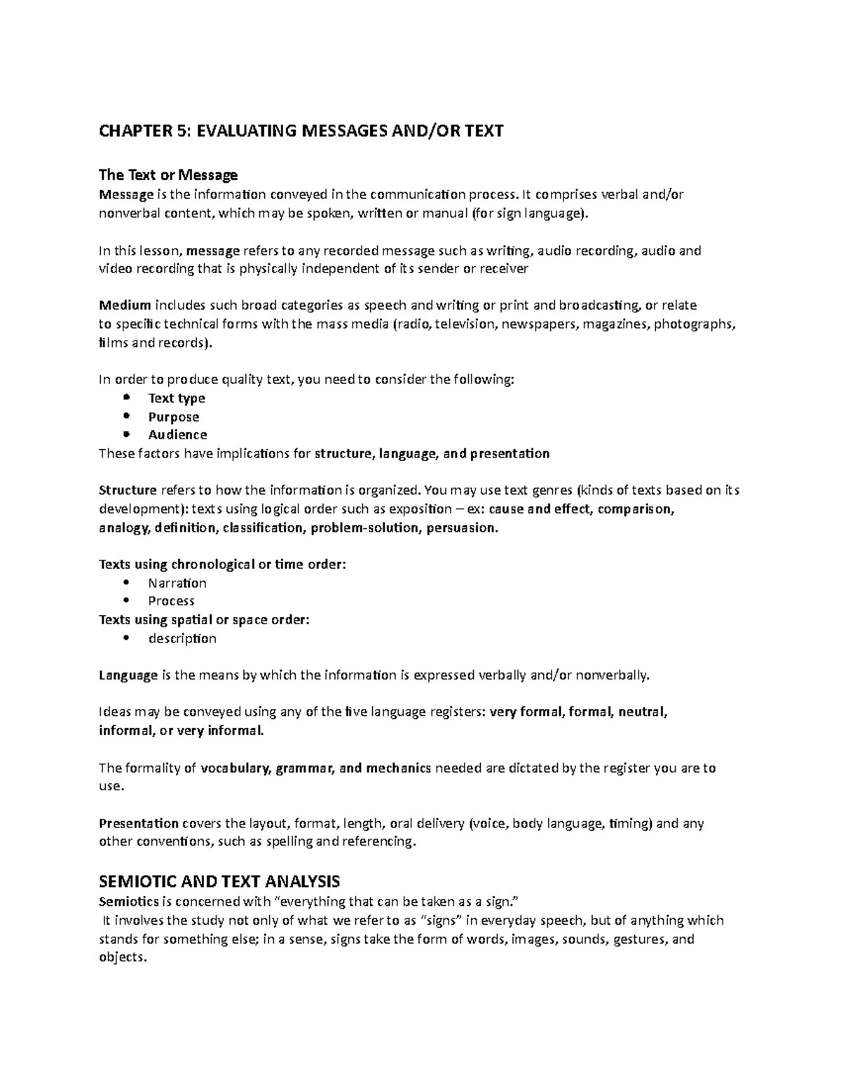 Chapter 5: Evaluating Text/ Message - Purposive Communication - PangSU - Studocu