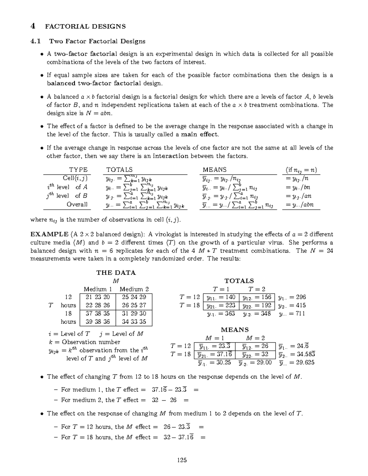 Sec4a Doe 4 FACTORIAL DESIGNS 4 Two Factor Factorial Designs A Two
