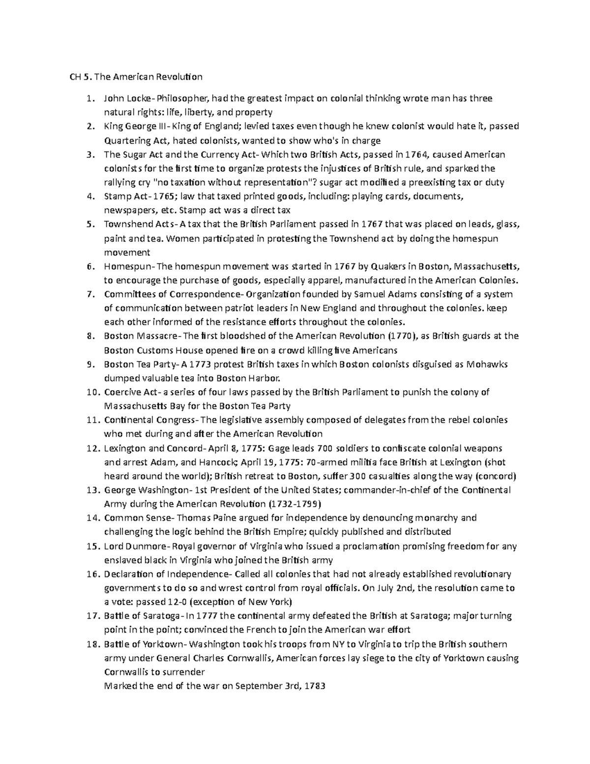 The American Revolution and its Key Events - Studocu