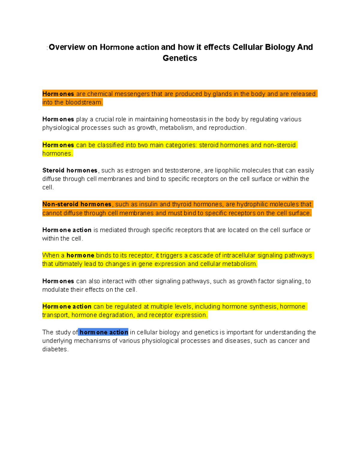 overview on Hormone action - Hormones play a crucial role in ...