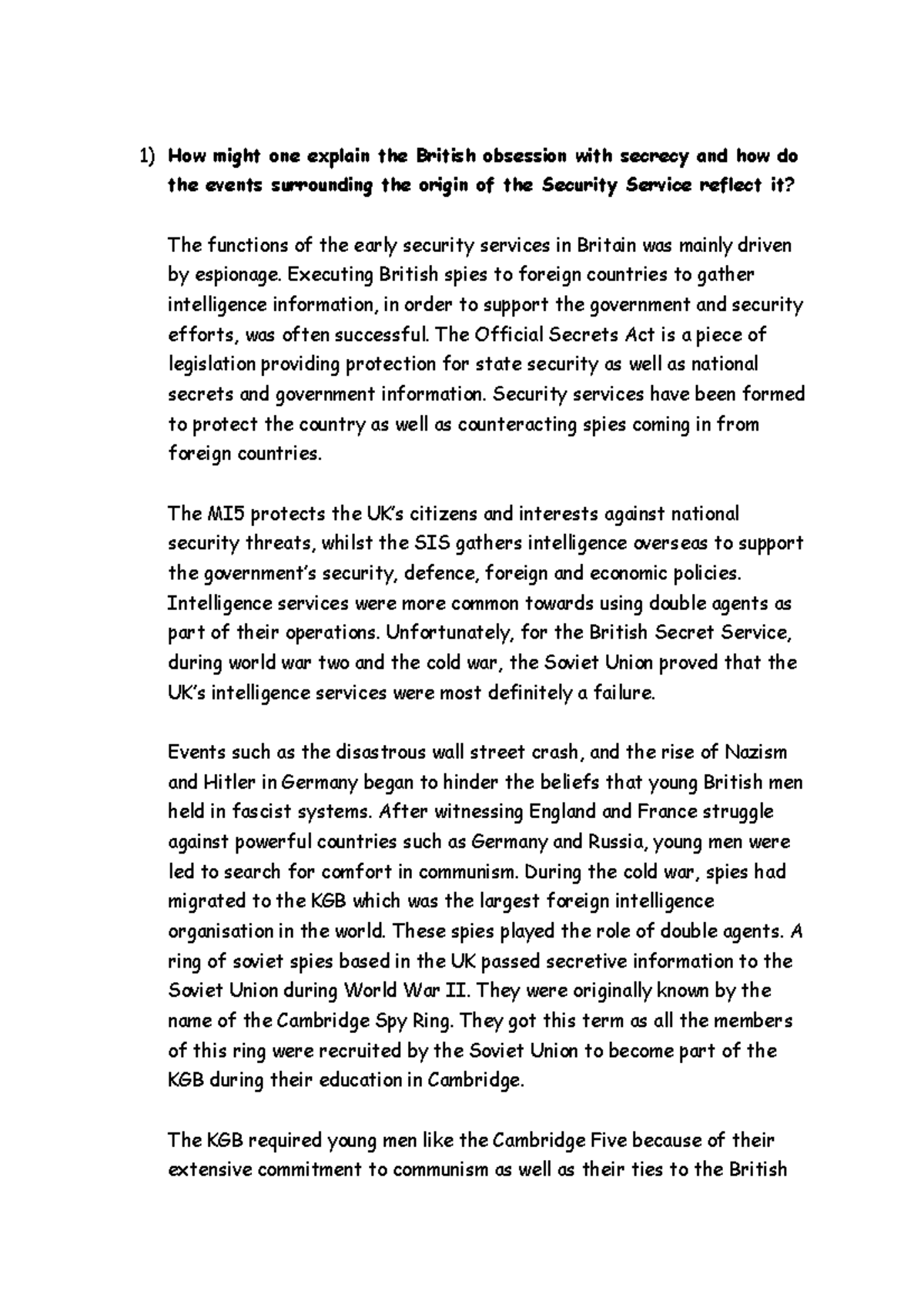 Intelligence and Security Since 1945 - How might one explain the ...