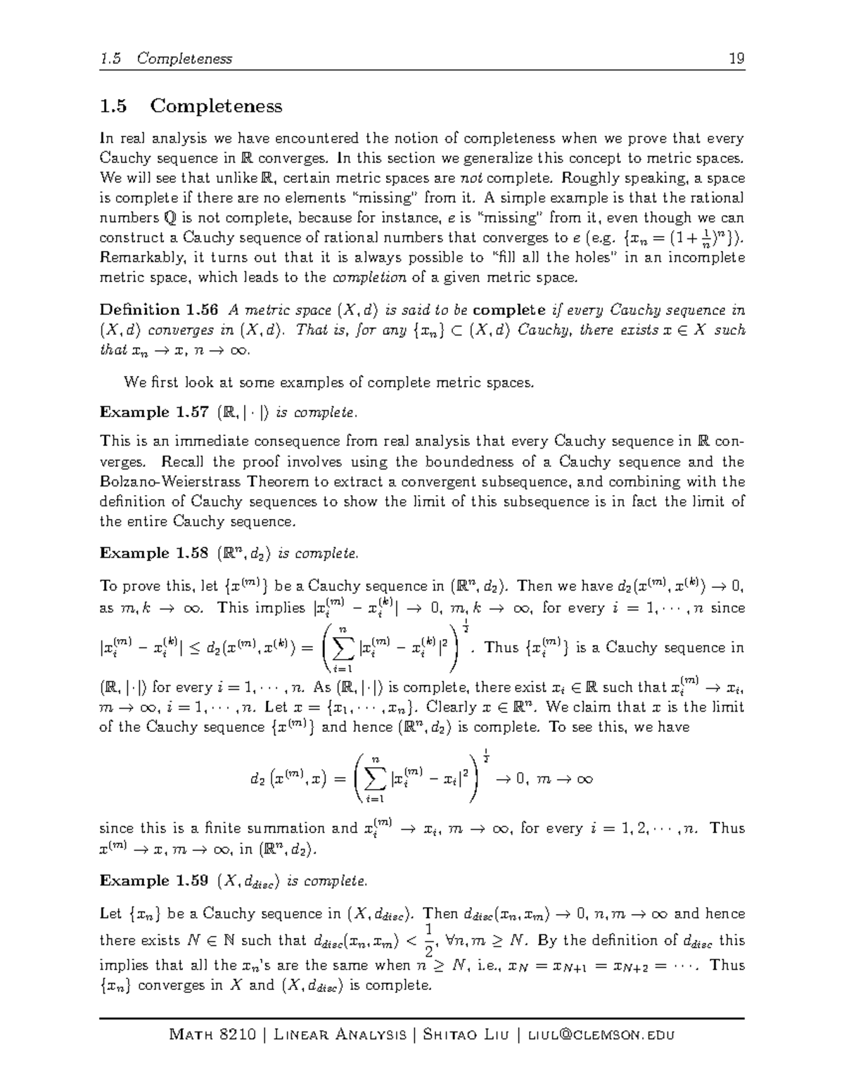 Section 1 Math8210 Lecture Notes 1 Completeness In Real Analysis We Have Encountered The