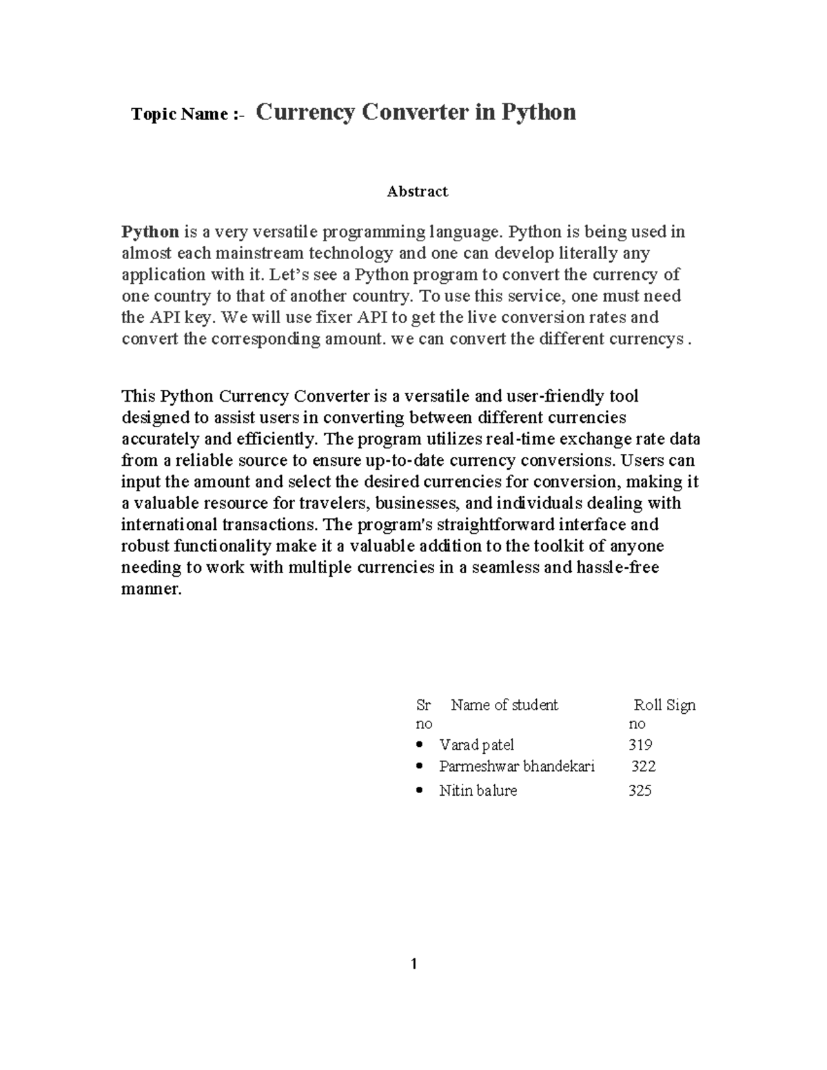 Varad 123 - Topic Name :- Currency Converter in Python Abstract Python ...