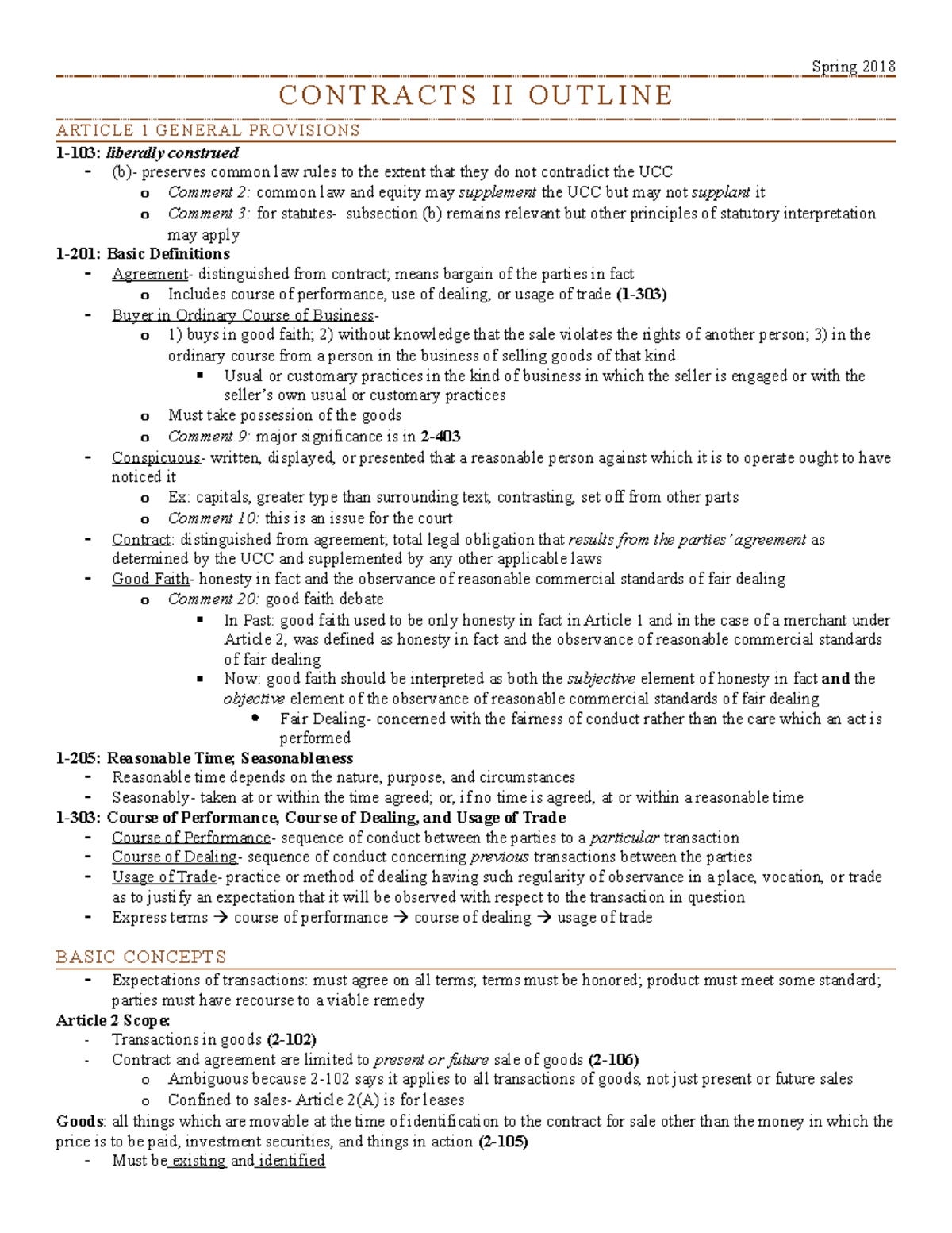 Contracts II Outline - Spring 2018 C O N T R A C T S I I O U T L I N E ...