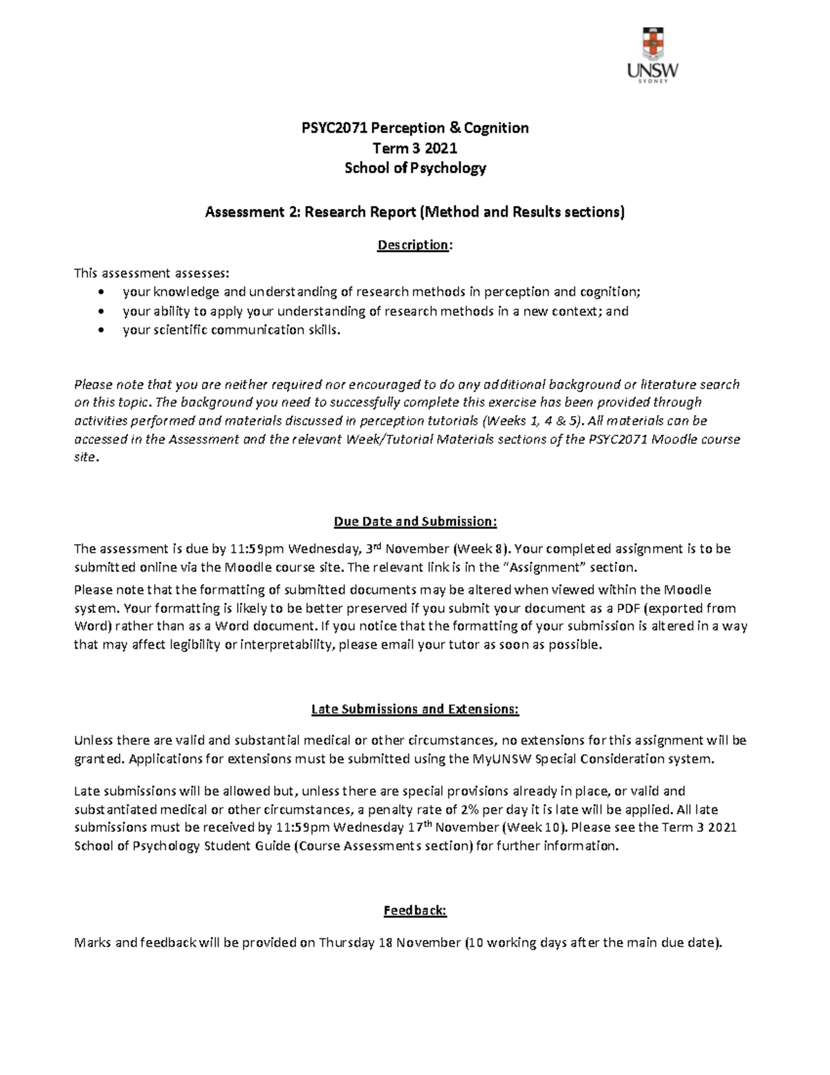Final Final Psyc2071 2021 Assessment 2 Psyc2071 Perception