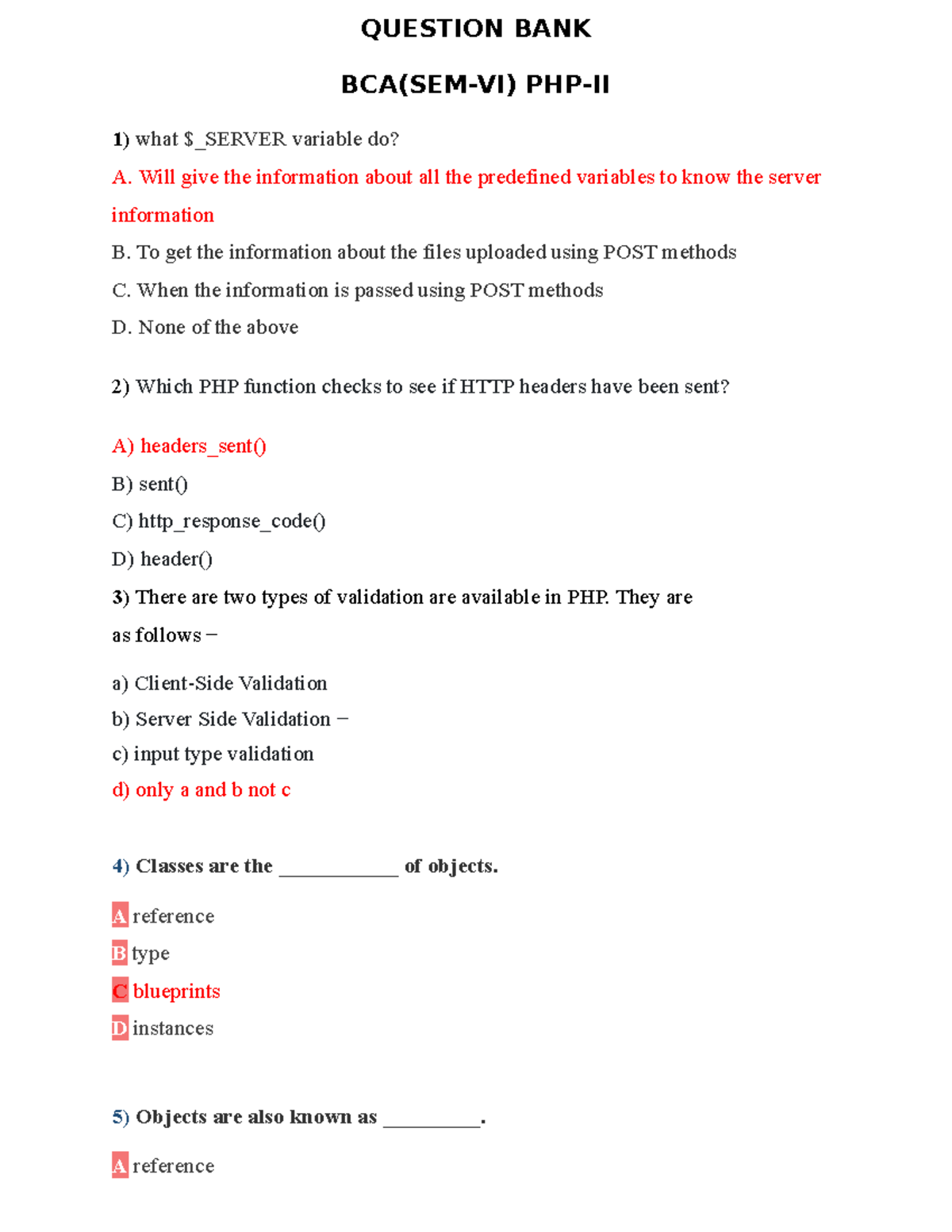PHP-II Question BANK - QUESTION BANK BCA(SEM-VI) PHP-II 1) what ...