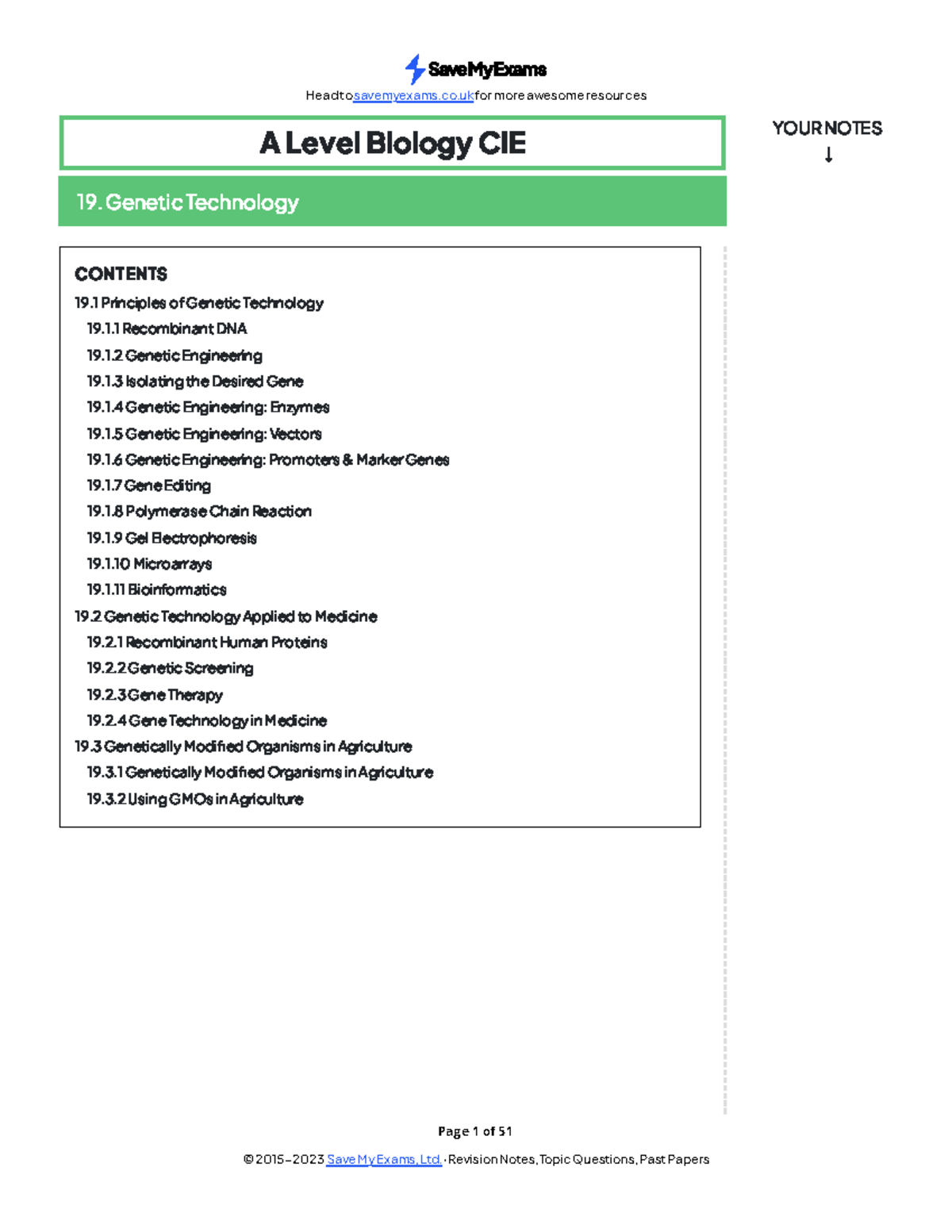 Genetic Technology - Page 1 of 51 A Level Biology CIE 19. Genetic ...