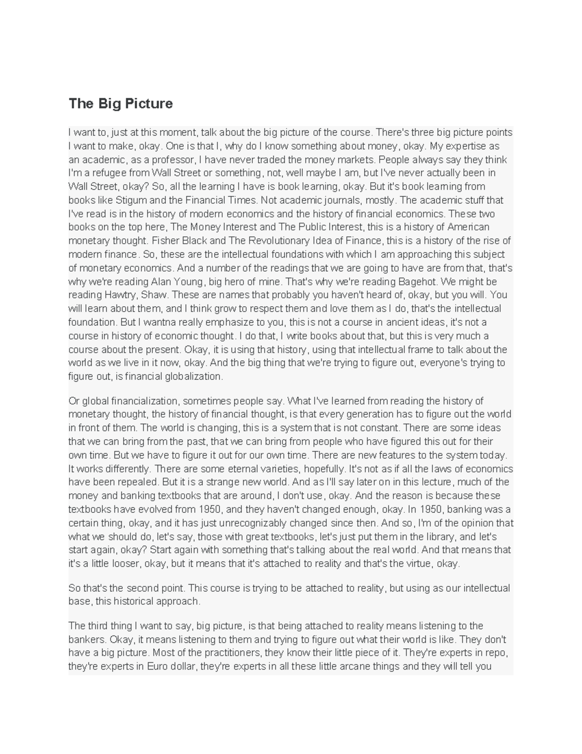 Course - Lecture notes 1 - The Big Picture I want to, just at this ...