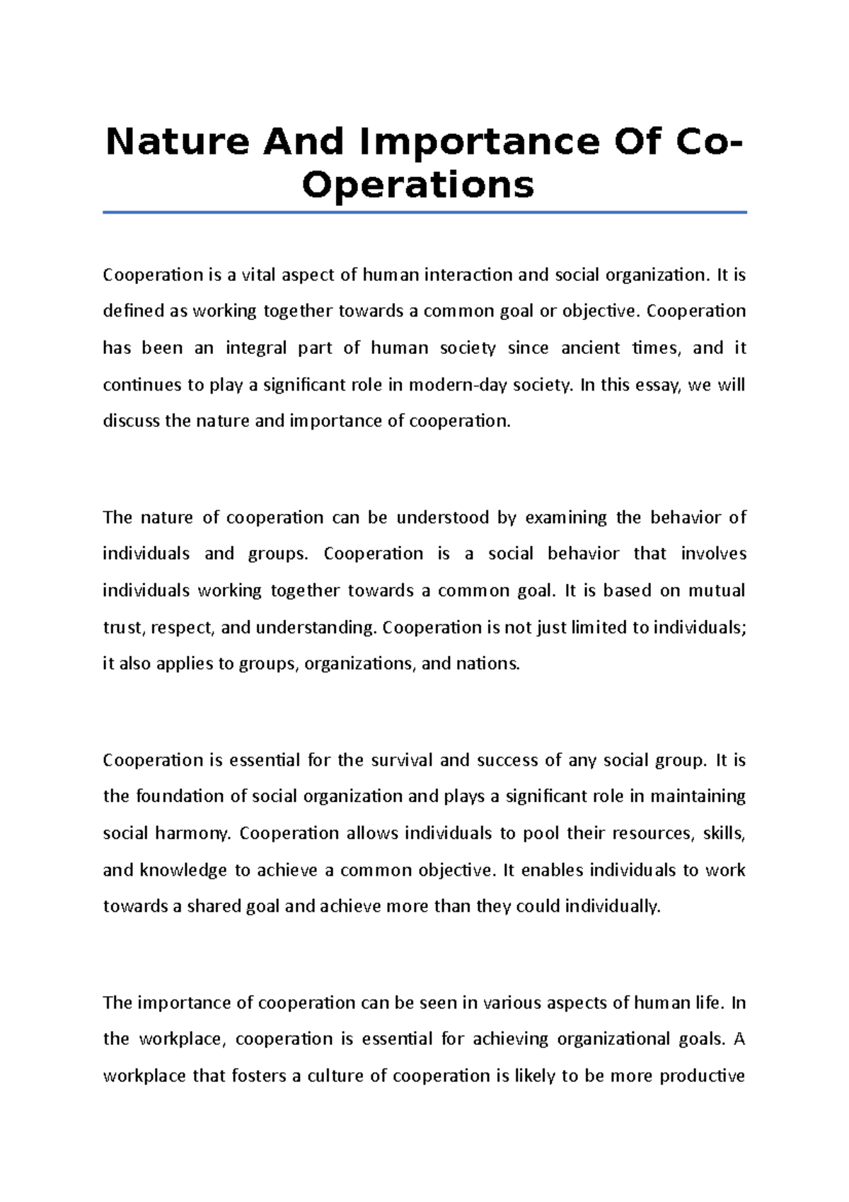Nature And Importance Of Co-Operations - Nature And Importance Of Co ...