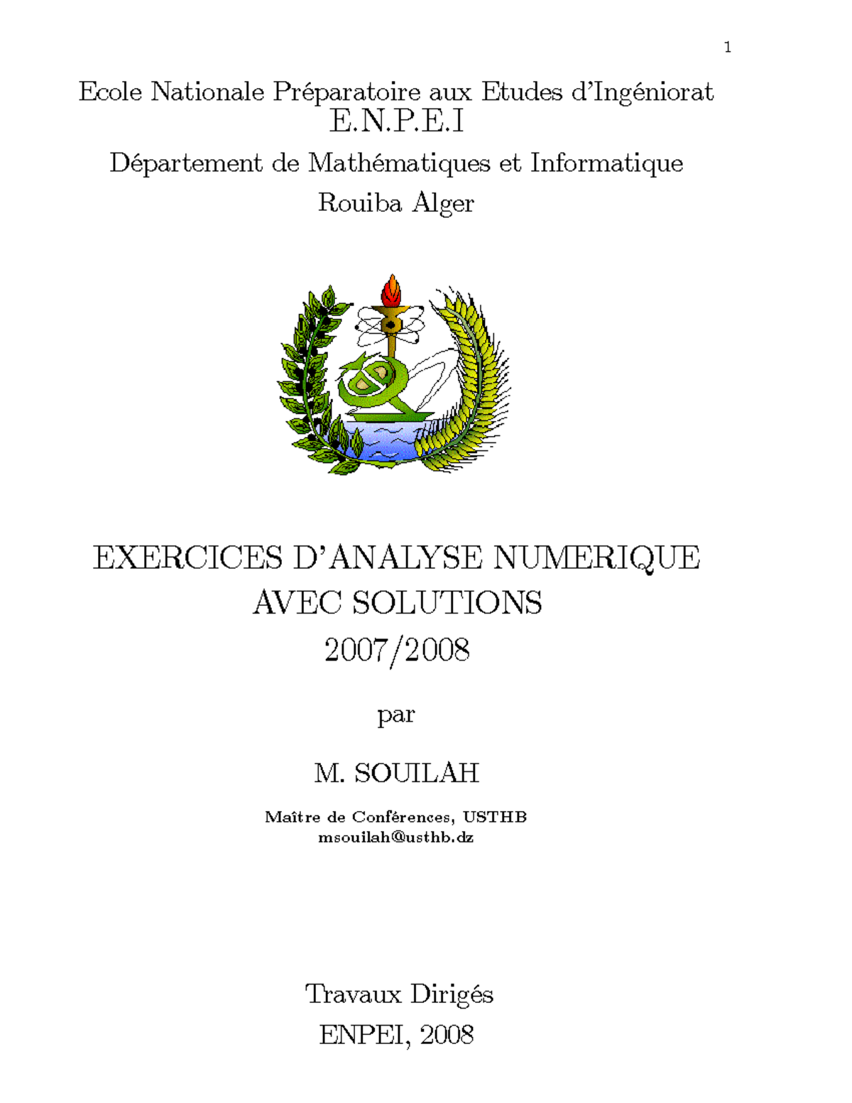 Ana Num TD+Corr. Enpei - Ecole Nationale PrÈparatoire aux Etudes díIngÈniorat E.N.P.E ...