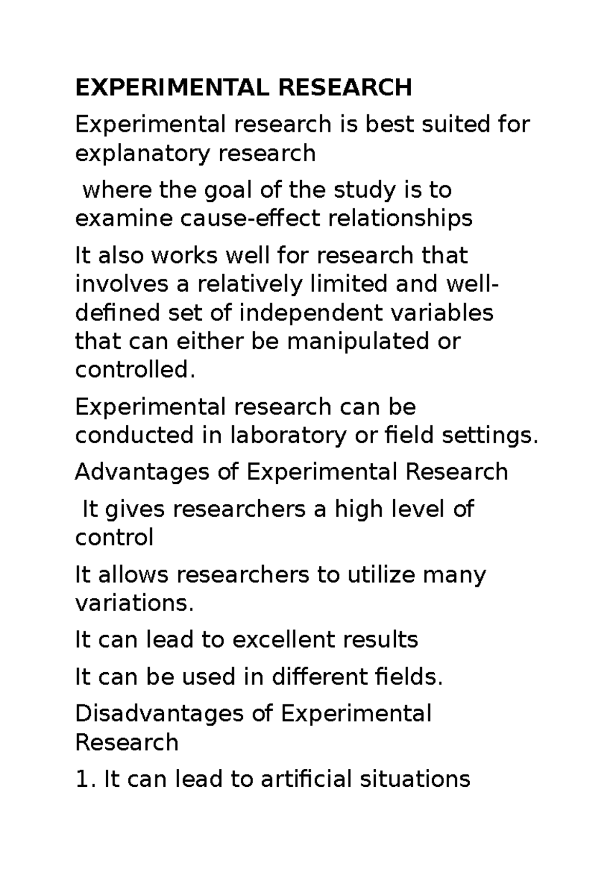 Experimental Research - EXPERIMENTAL RESEARCH Experimental research is ...