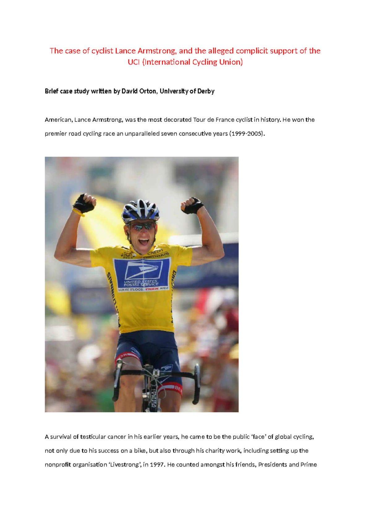 The case of cyclist Lance Armstrong - Tagged - The case of cyclist ...