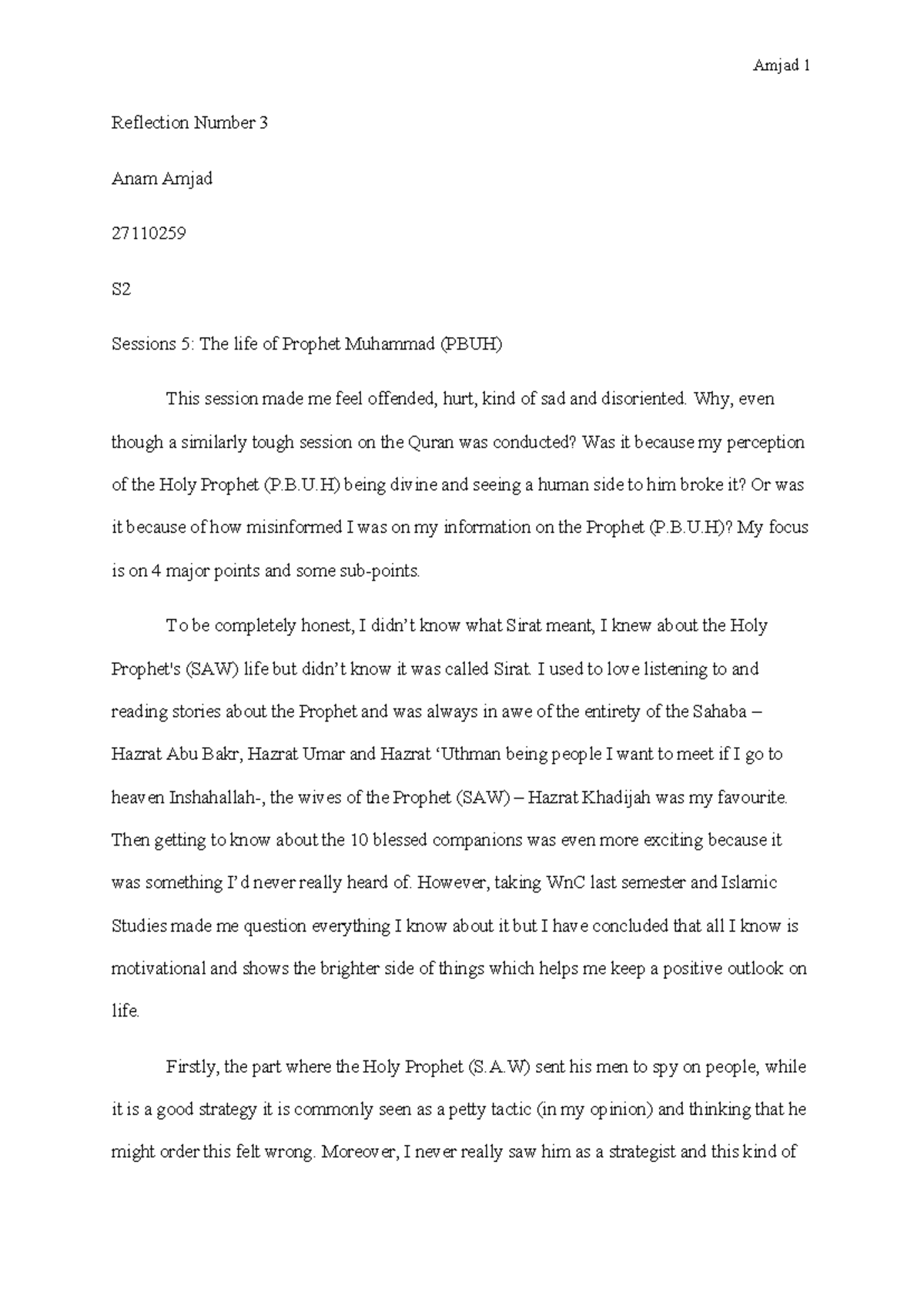 Reflection Number 3 - Amjad 1 Reflection Number 3 Anam Amjad 27110259 S ...