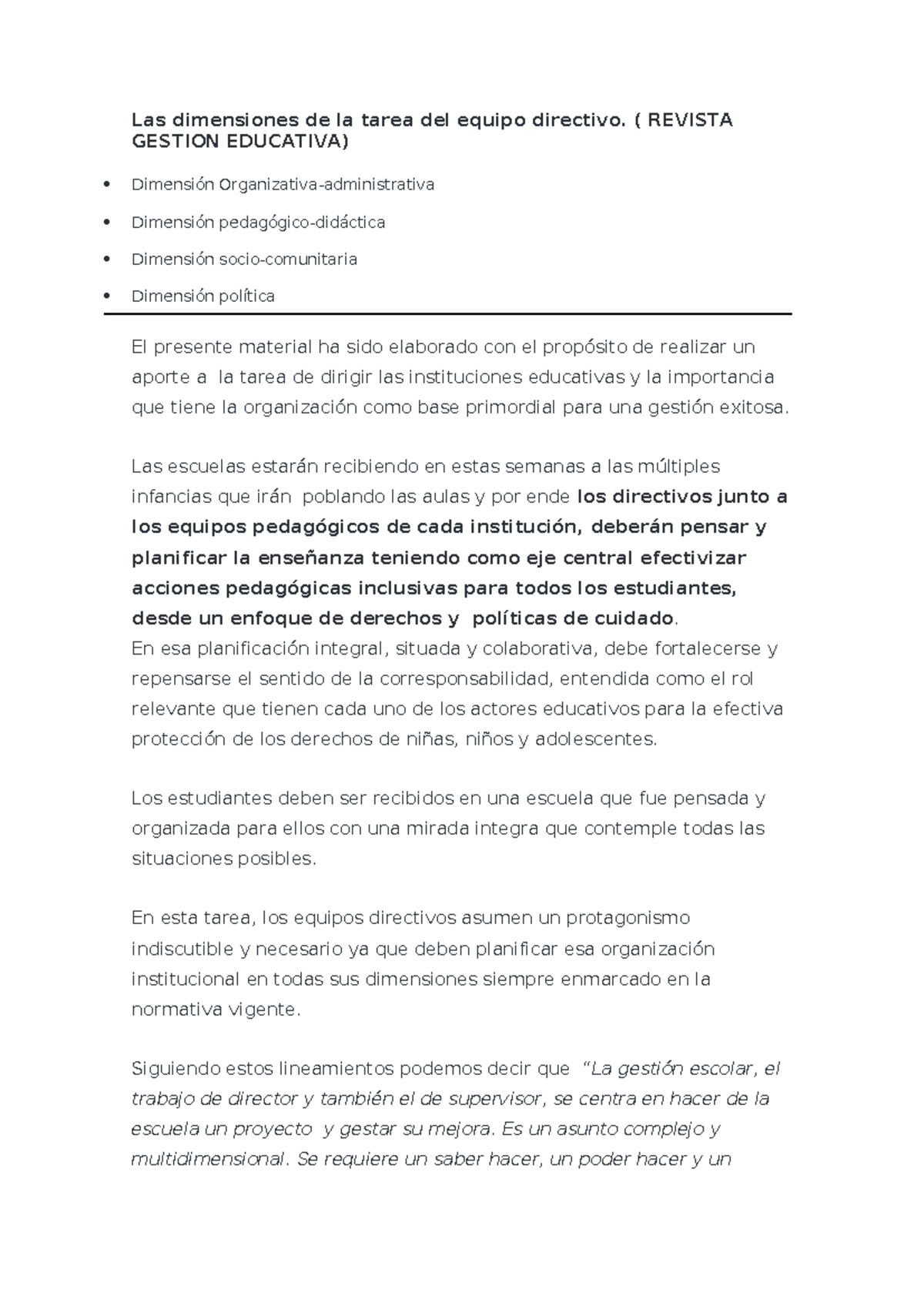 Las dimensiones de la tarea del equipo directivo - ( REVISTA GESTION ...