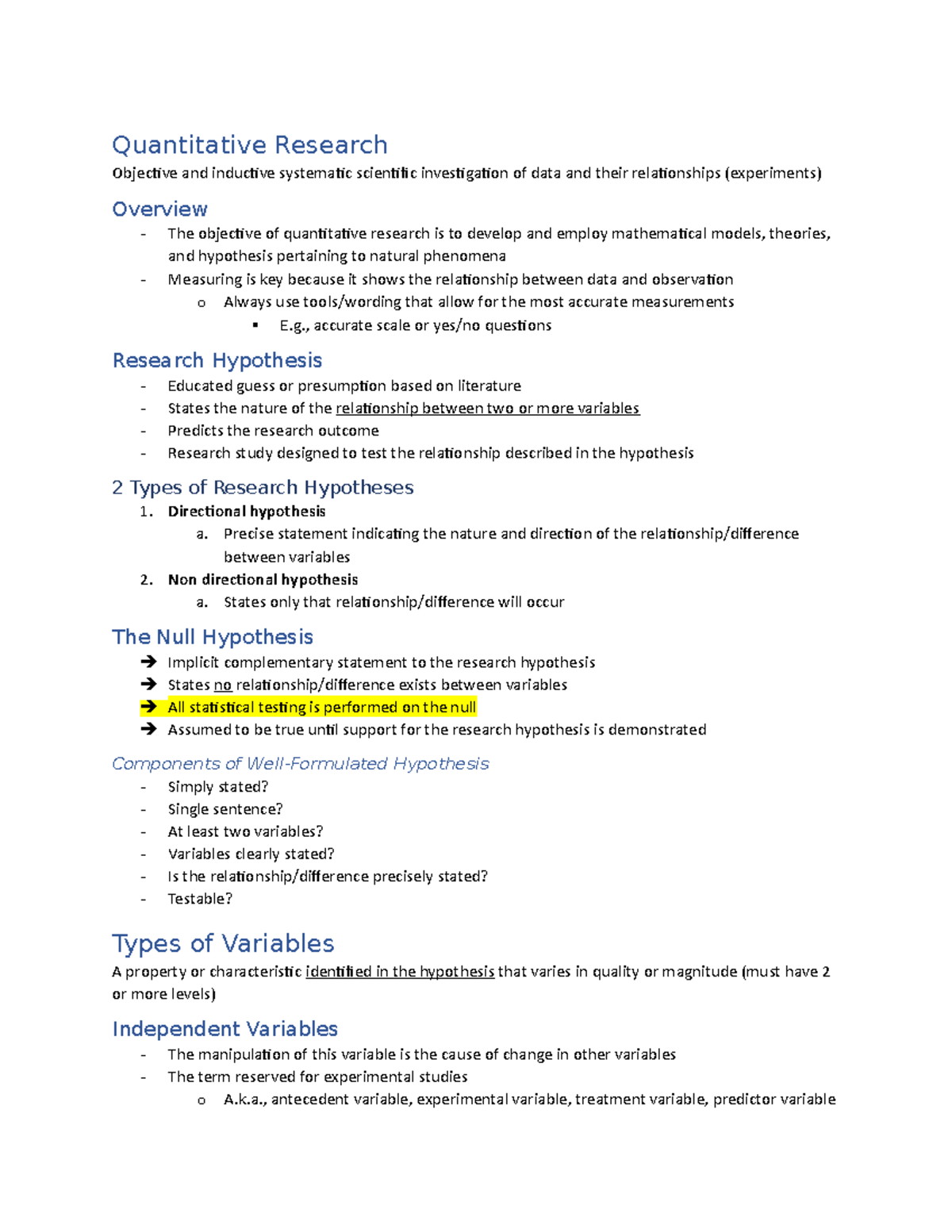 Notes Week 1 - Quantitative Research Objective and inductive systematic ...