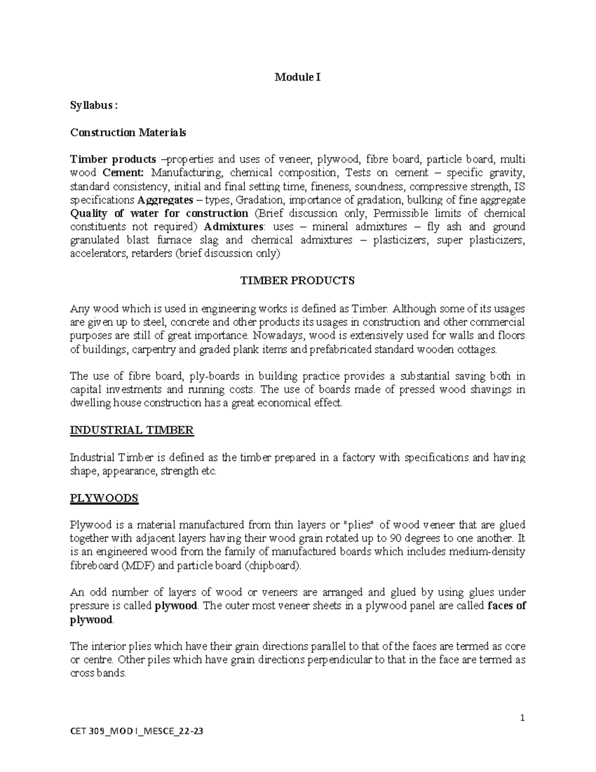 Module I - Practice materials for construction technology and ...