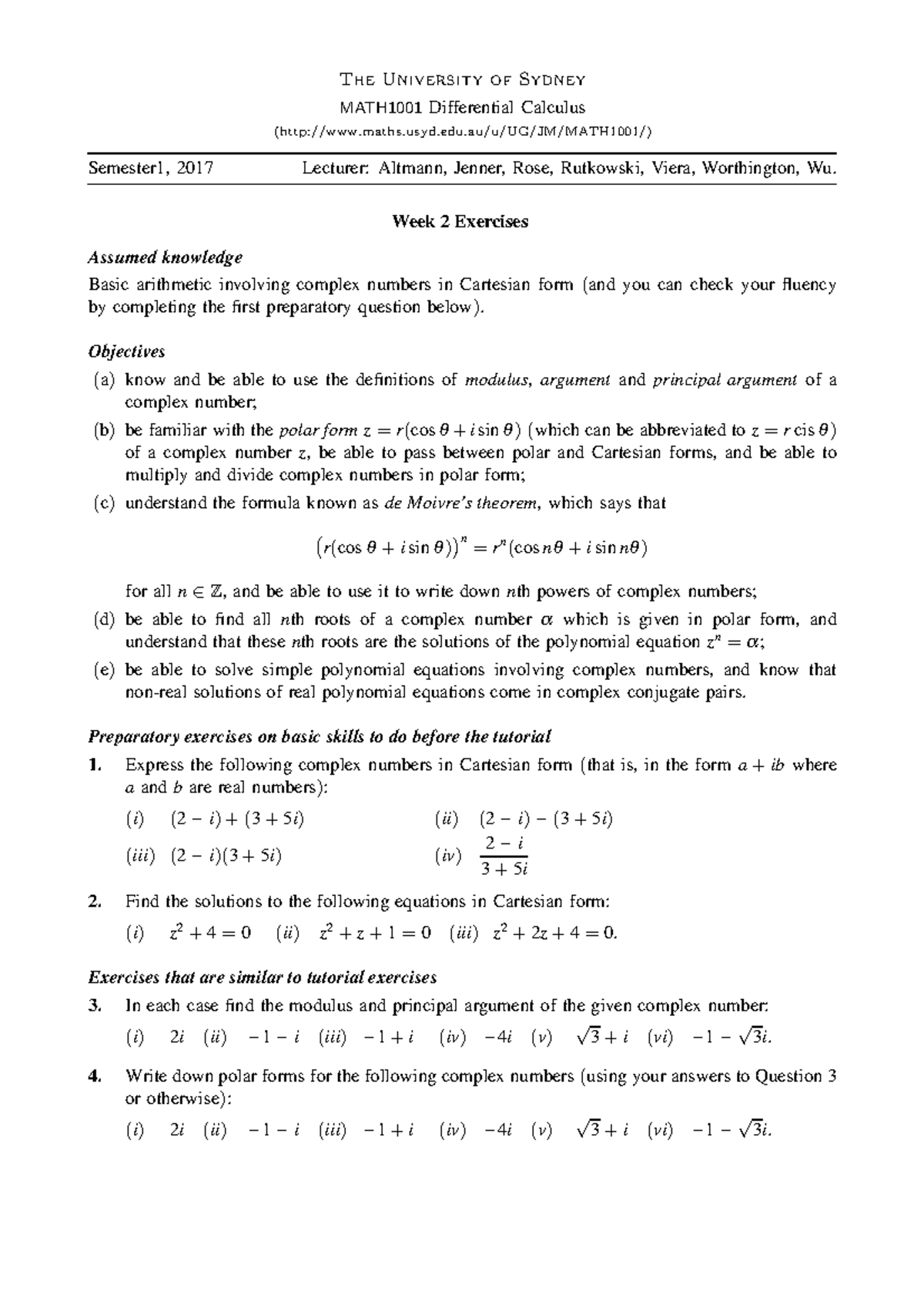 M1001e02 - week 2 - The University of Sydney MATH1001 Differential ...