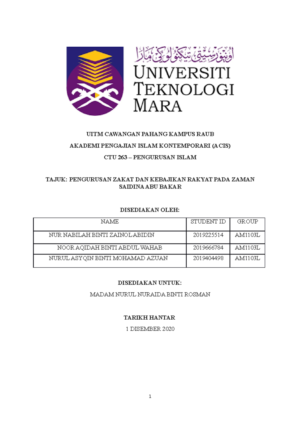 CTU 263 KAJIAN KES SEM 2 - UITM CAWANGAN PAHANG KAMPUS RAUB AKADEMI PENGAJIAN ISLAM KONTEMPORARI ...