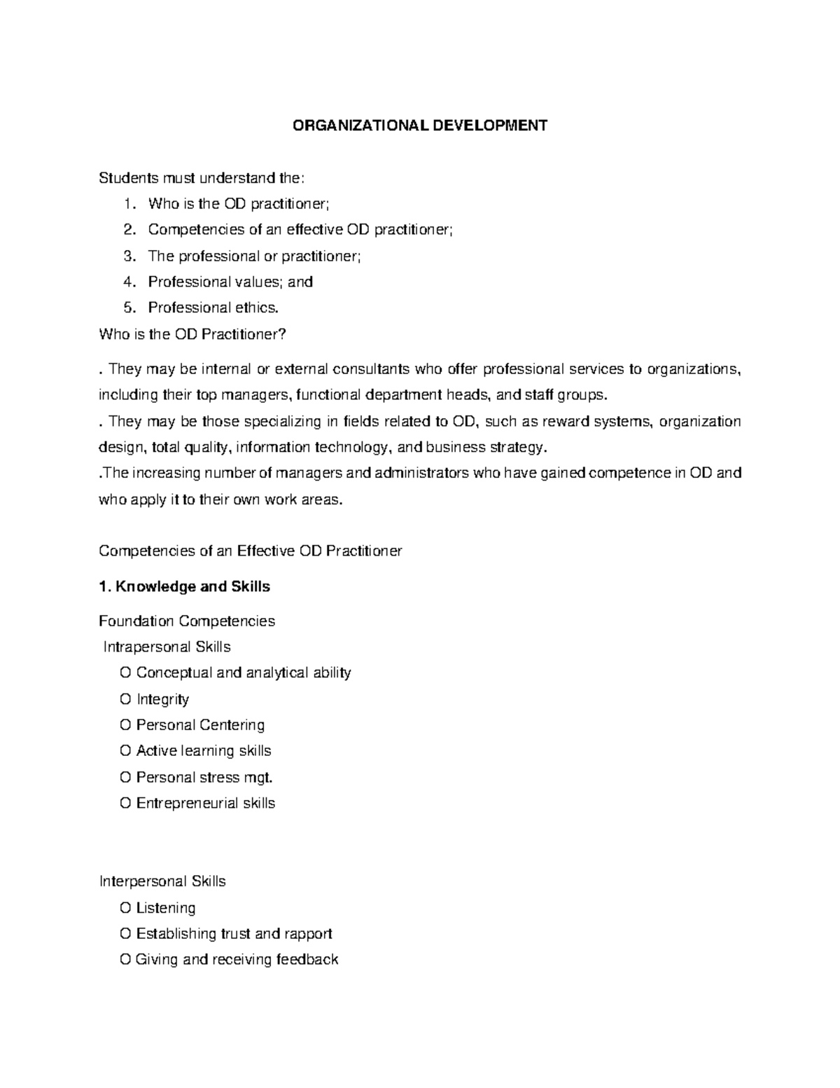 Lecture Notes - Organizational Development [OD Practicioner ...