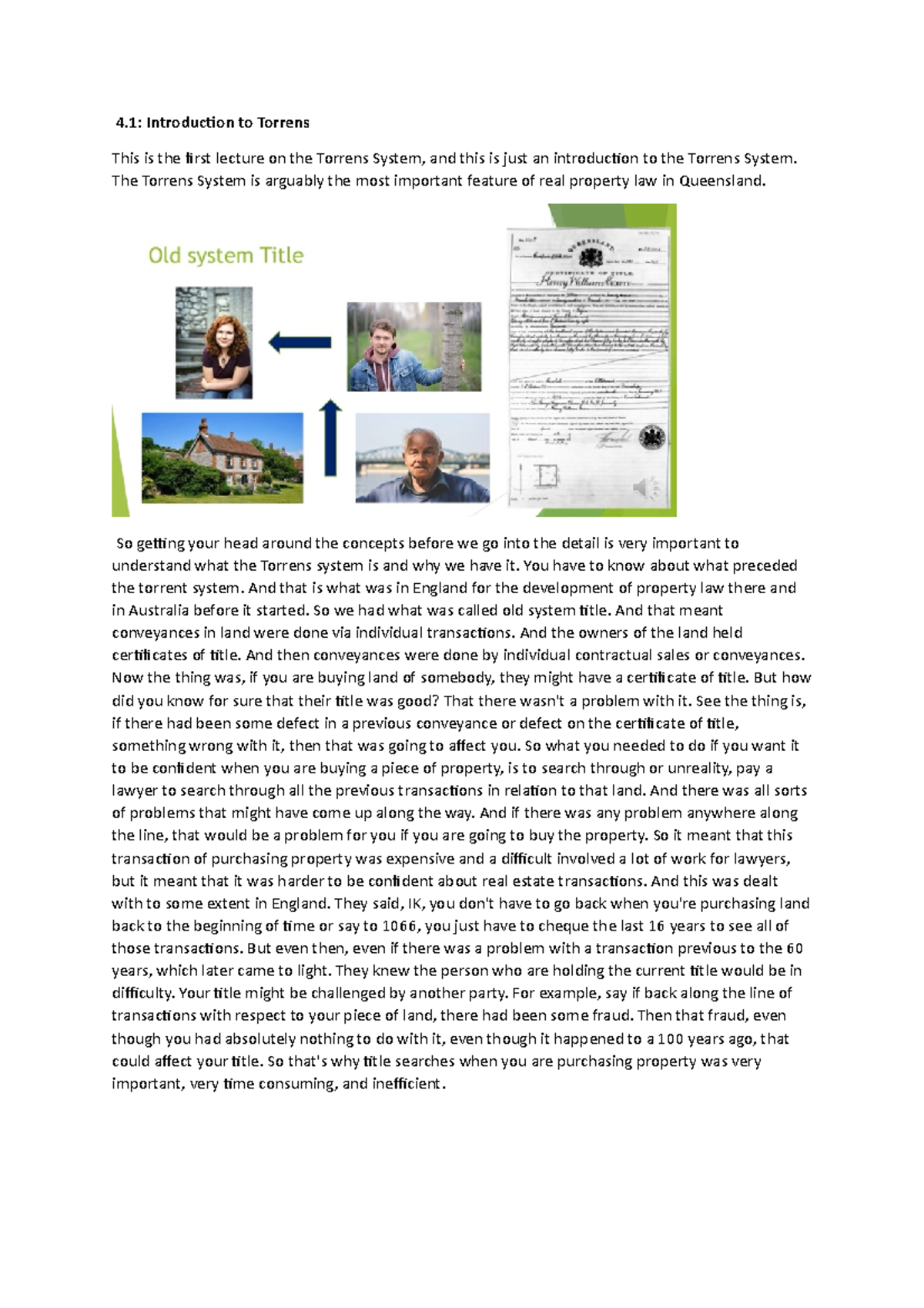Week 4 Lecture - Introduction to the Torrens System and Dealings with ...