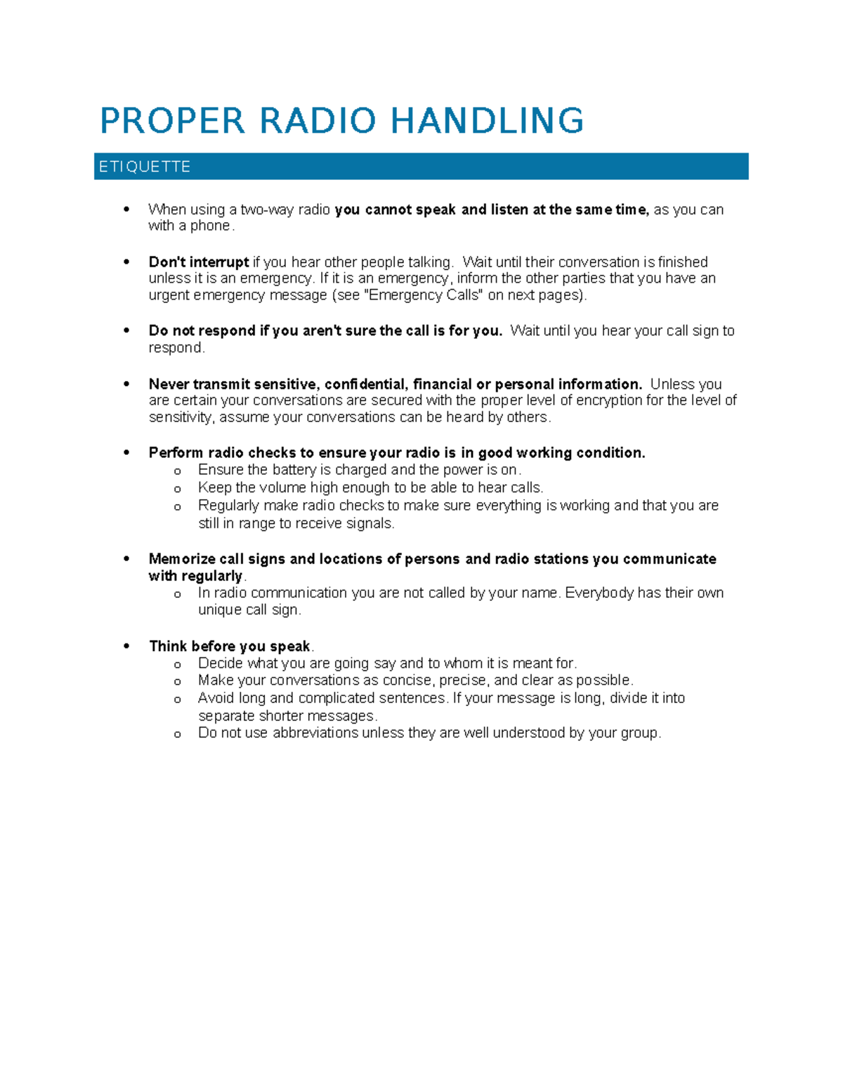 Proper-radio-handling - PROPER RADIO HANDLING ETIQUETTE When using a ...