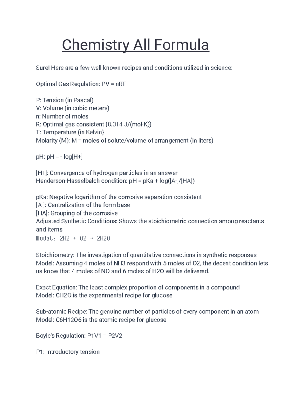 Chemistry All Formula - organic chemistry - TU - Studocu