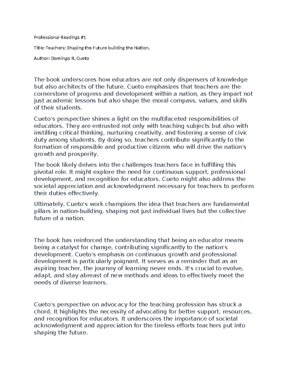 Professional Readings local - Professional Readings Title: Teachers ...