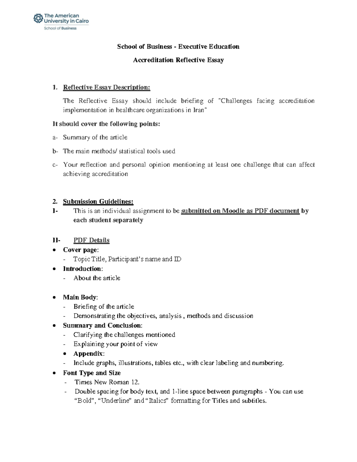 Reflective Essay guidelines - School of Business - Executive Education ...