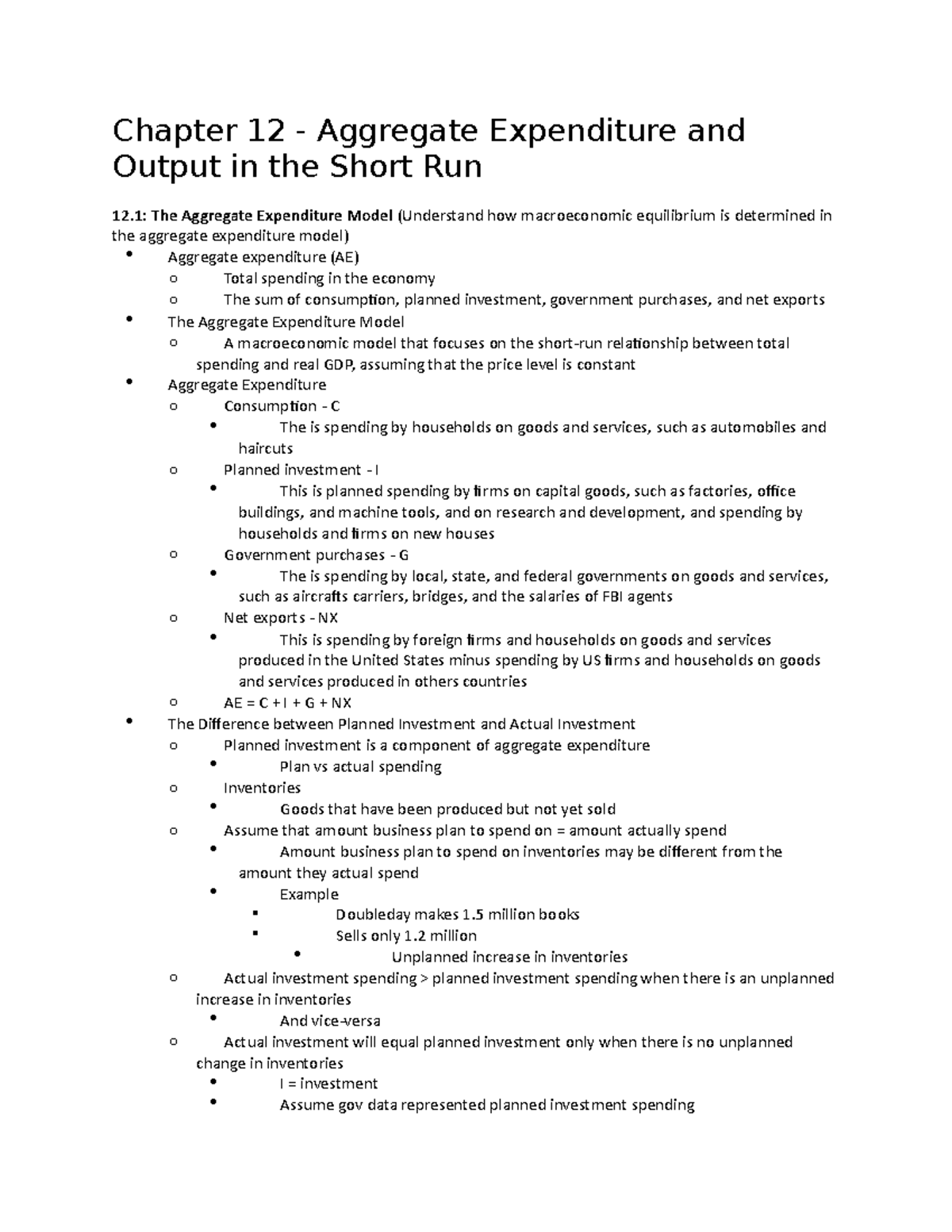 Summary - 'Macroeconomics' (5th Edition), Chp 12 - Aggregate ...