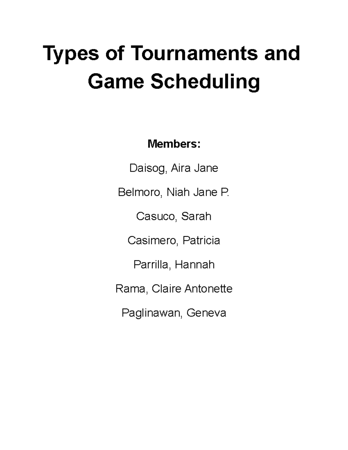 Group 3 Written Report PE - Types of Tournaments and Game Scheduling ...