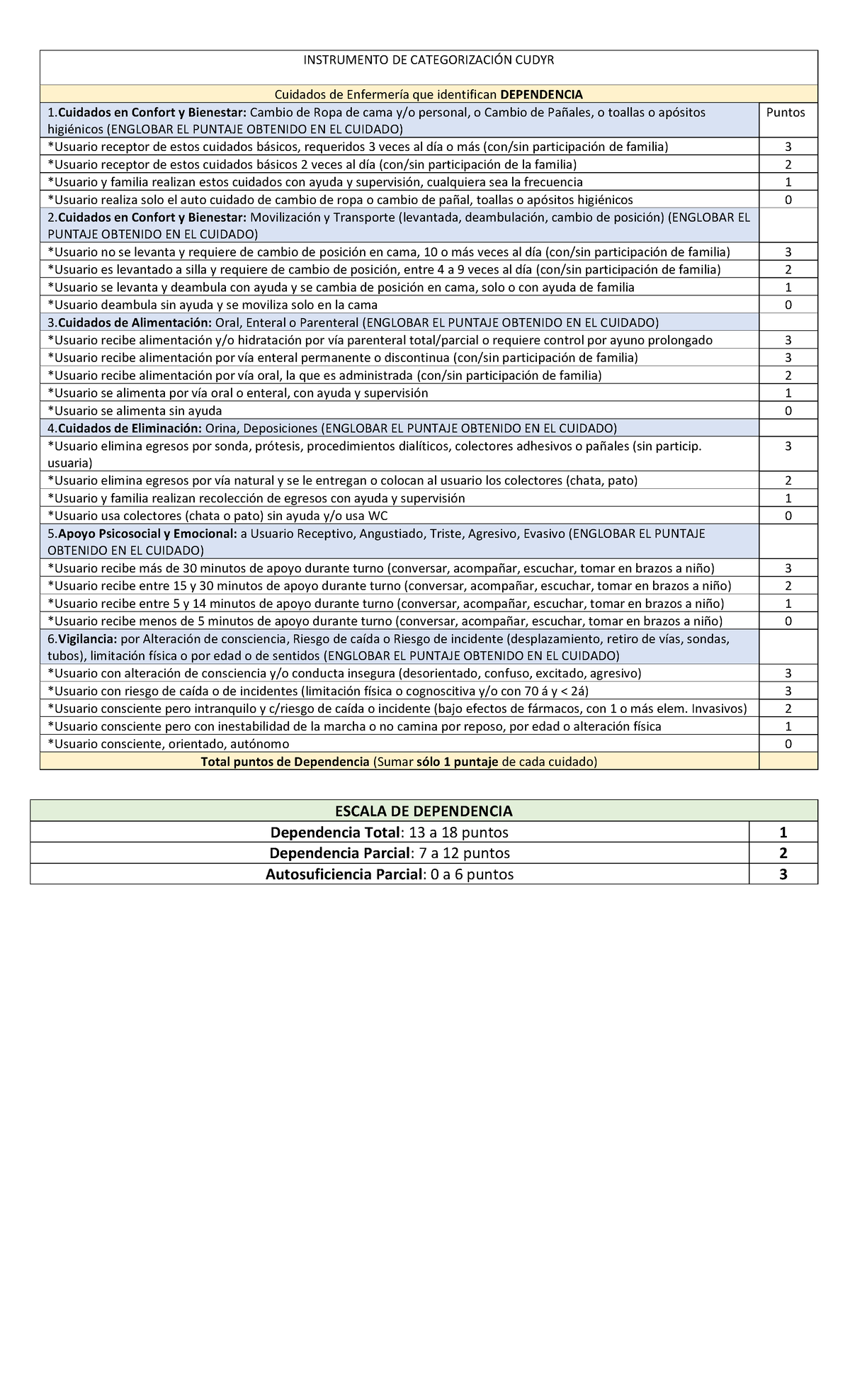 Cudyr (Instrumento) - INSTRUMENTO DE CATEGORIZACIÓN CUDYR Cuidados de ...