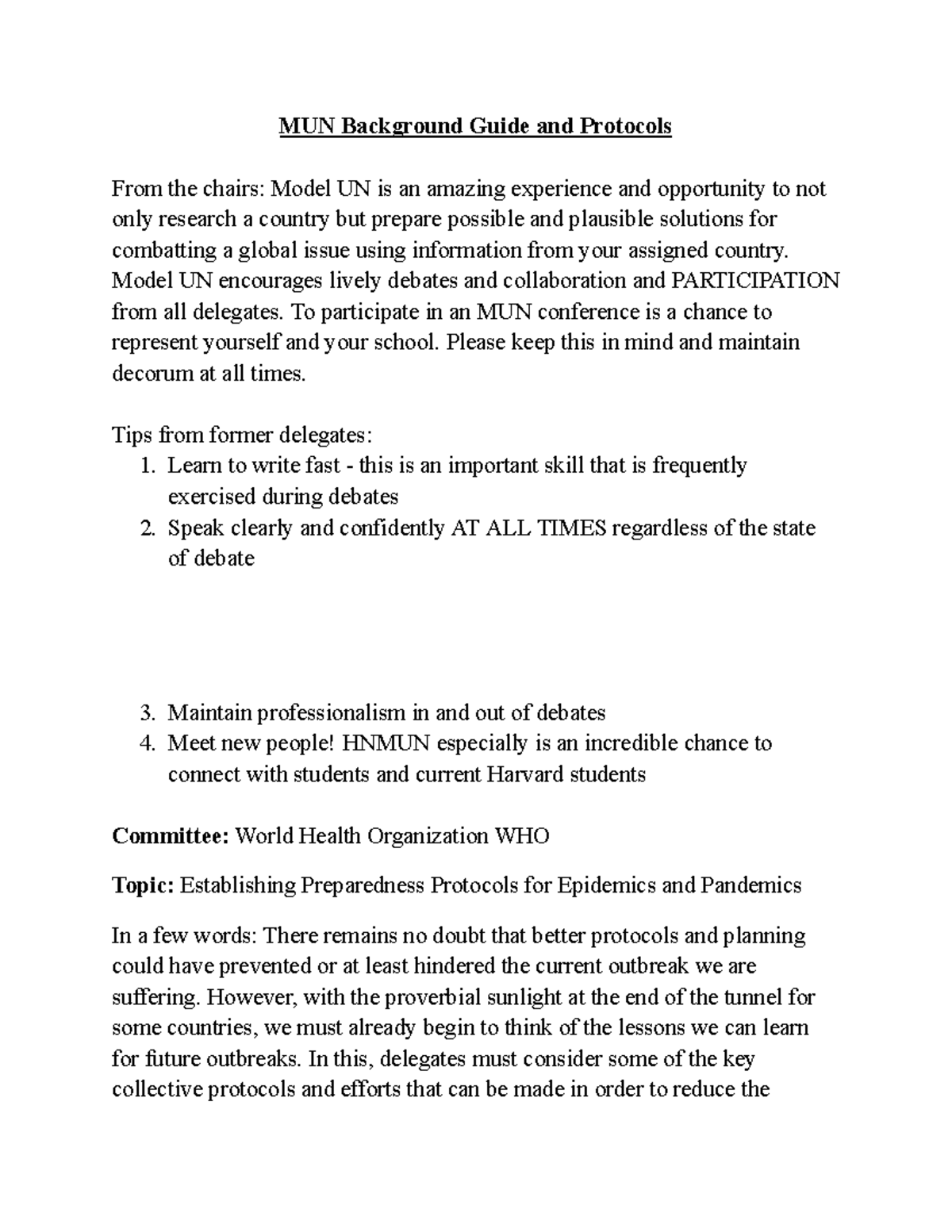 MUN Protocol - MUN Background Guide and Protocols From the chairs ...