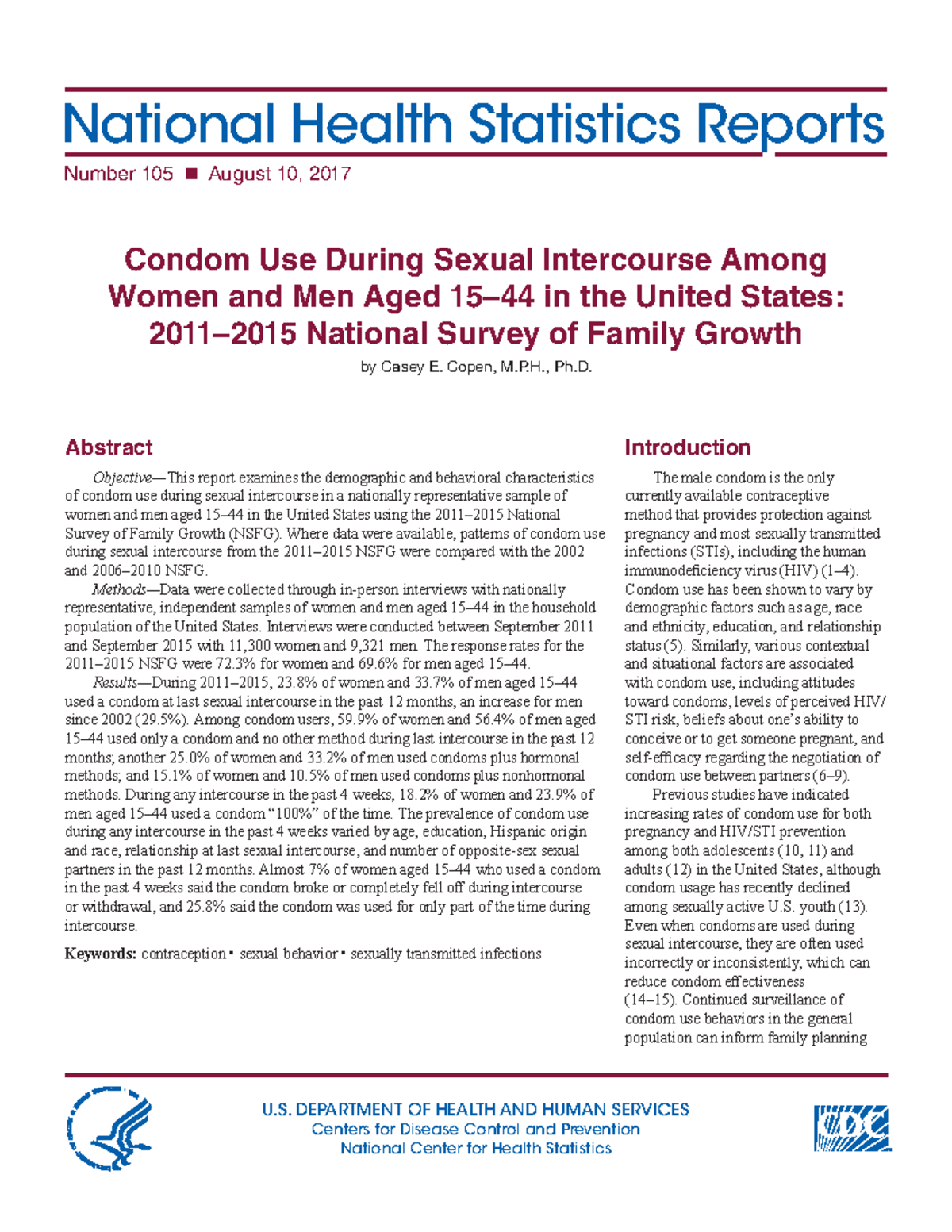 Nhsr105 - National Health Statistics Reports Number 105 August 10, 2017 ...
