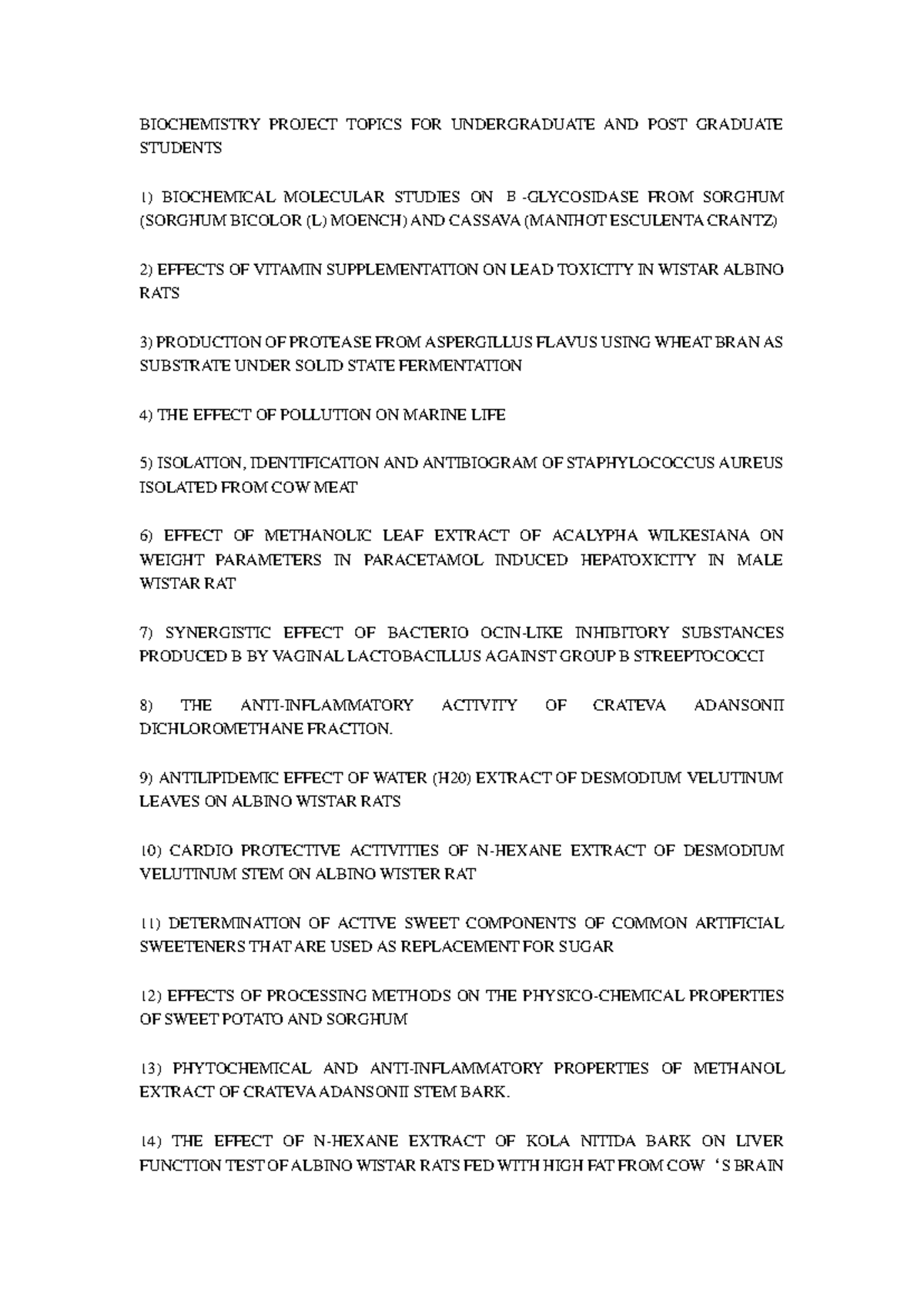 Biochemistry topics - A guide for project's practicals - BIOCHEMISTRY ...