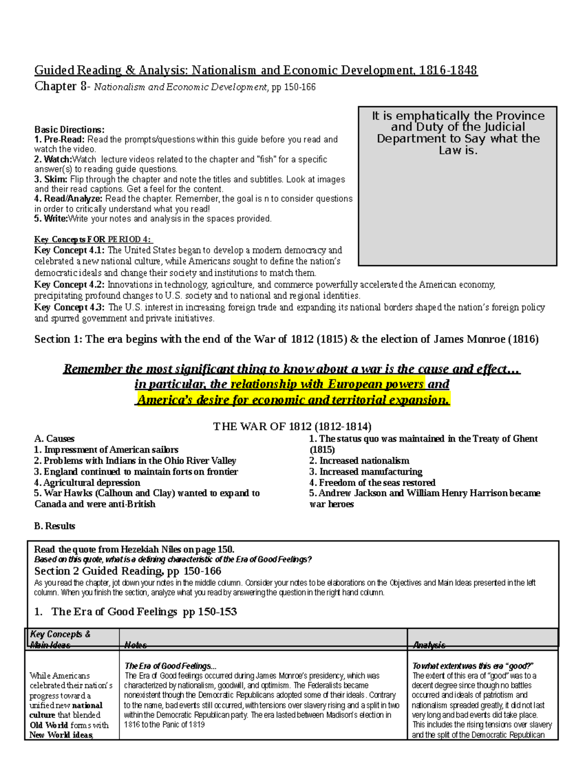 Overview of a Period of US History - Guided Reading & Analysis ...