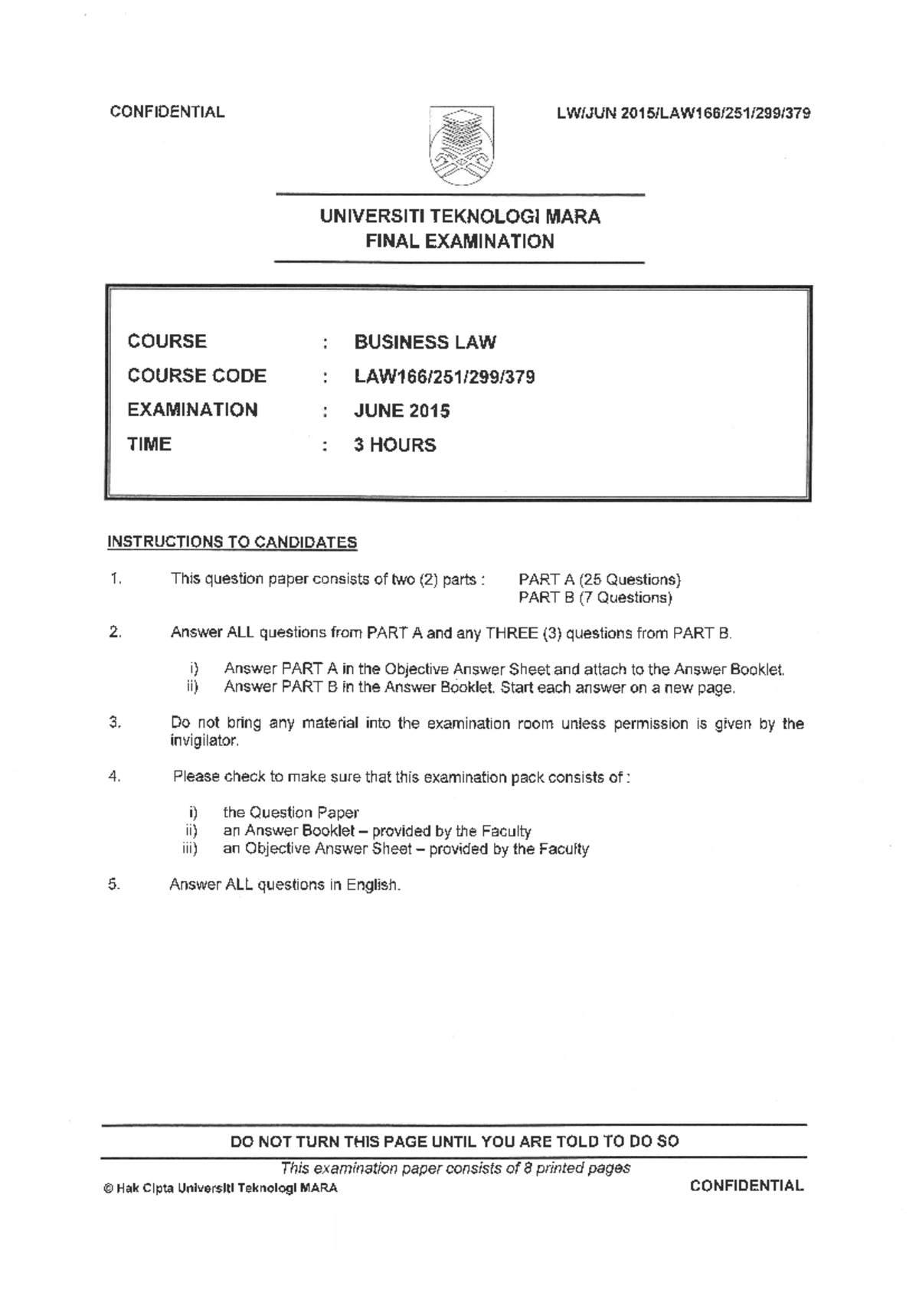 Faculty LAW 2015 Session 2 - Degree LAW166 251 299 379 - Business Law ...