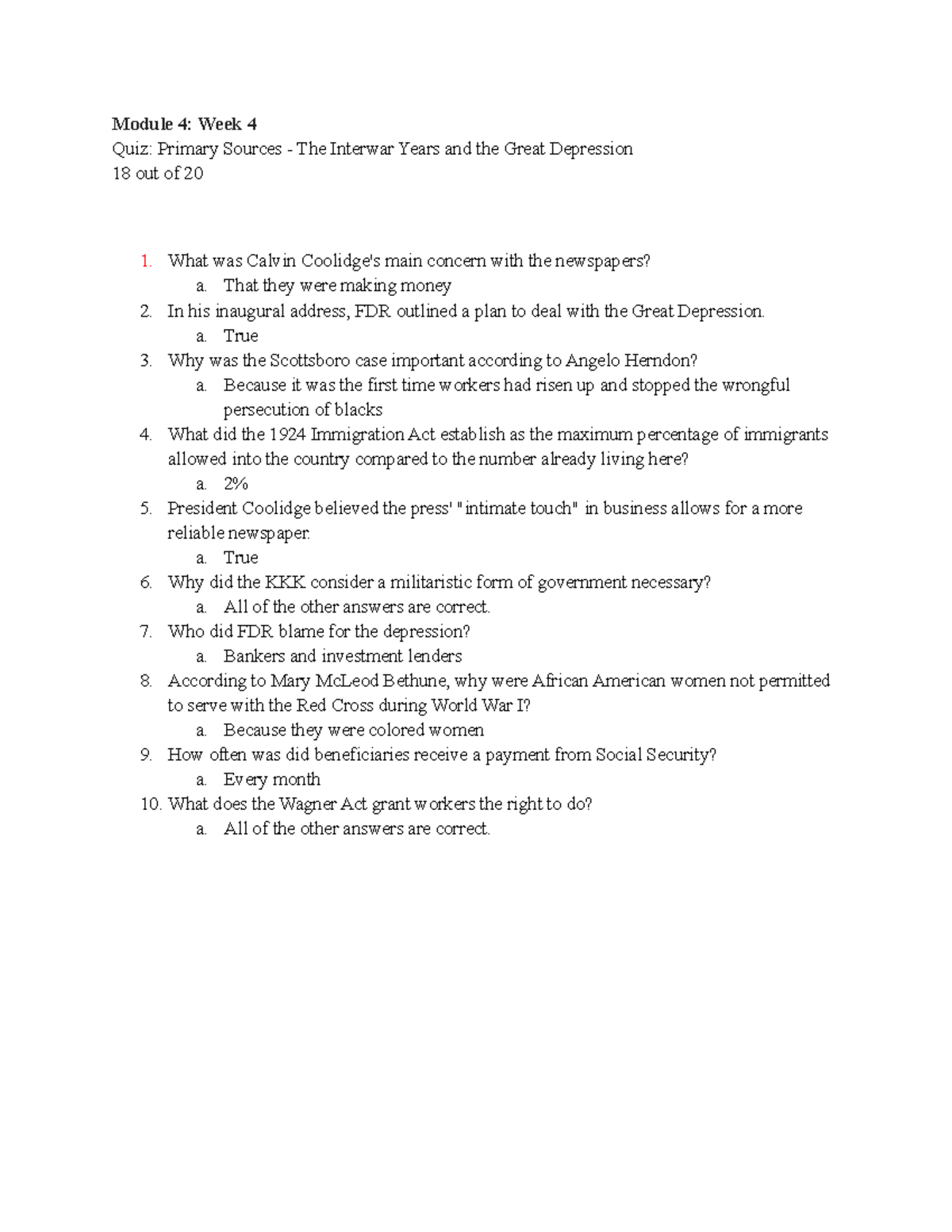 Quiz Primary Sources - The Interwar Years and the Great Depression ...