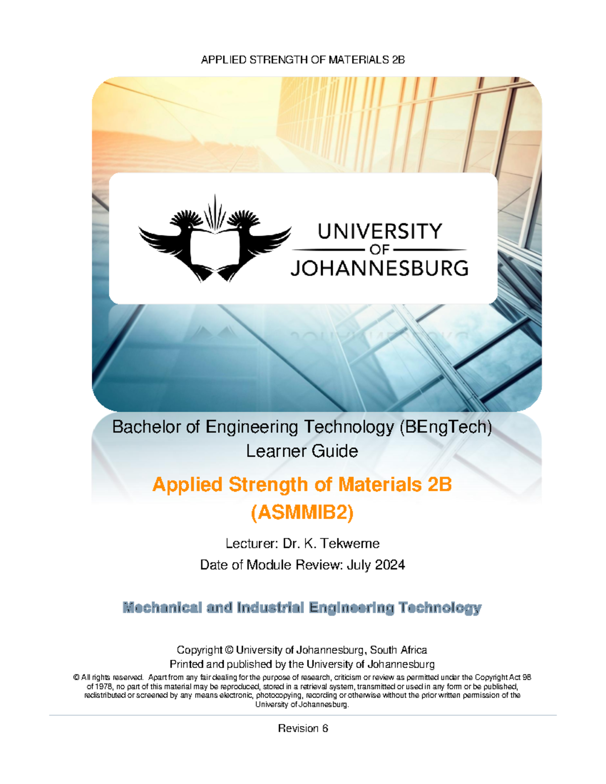 Learner Guide FOR Asmmib 2 - APPLIED STRENGTH OF MATERIALS 2B Bachelor ...