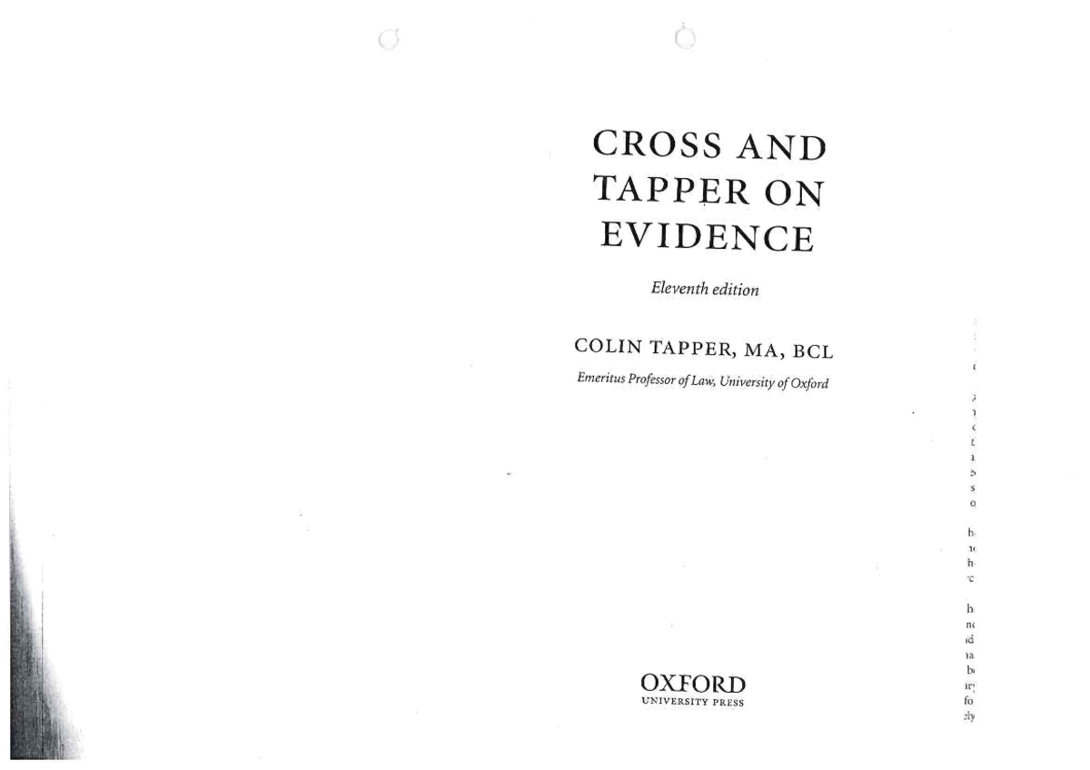 Evidence LAW- Cross AND Tapper - evidence law - Studocu