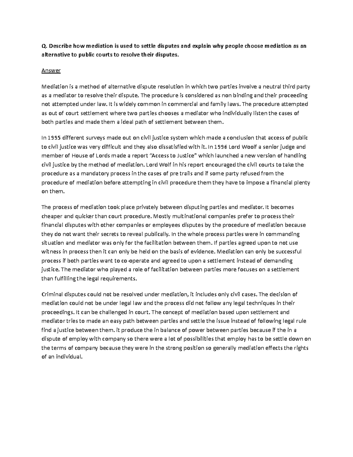LSM Sample Essay - Chp. 17 Mediation - Q. Describe how mediation is ...